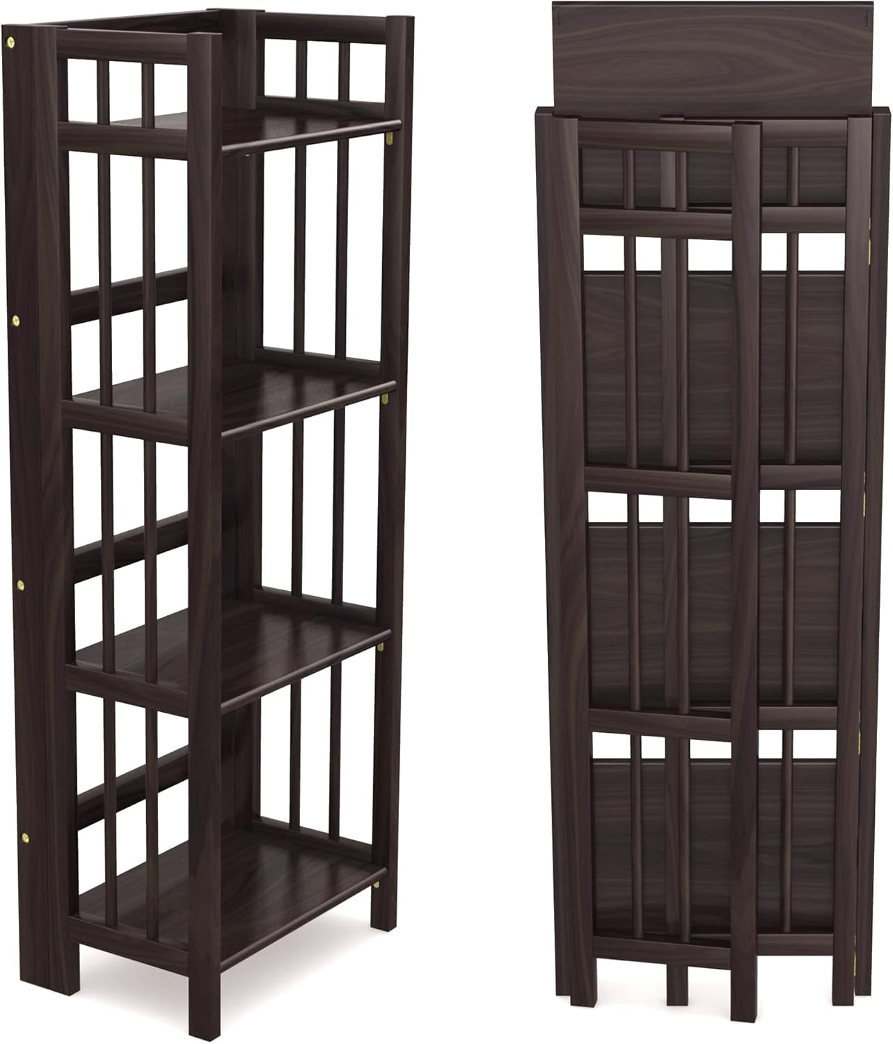 4-Tier Folding Bookshelf | Espresso Wood Finish | 45x16x11.5 Inches ...