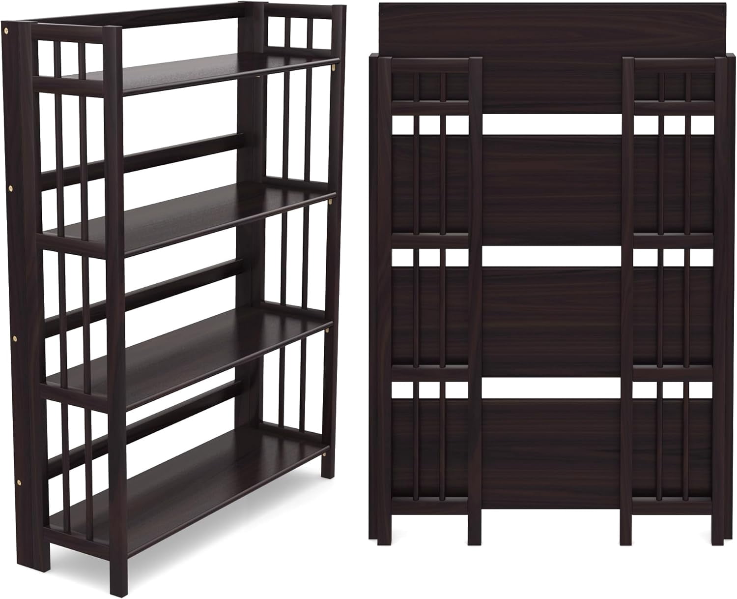 4-Tier Folding Bookshelf | Espresso Wood Finish | 45x32x11.5 Inches ...
