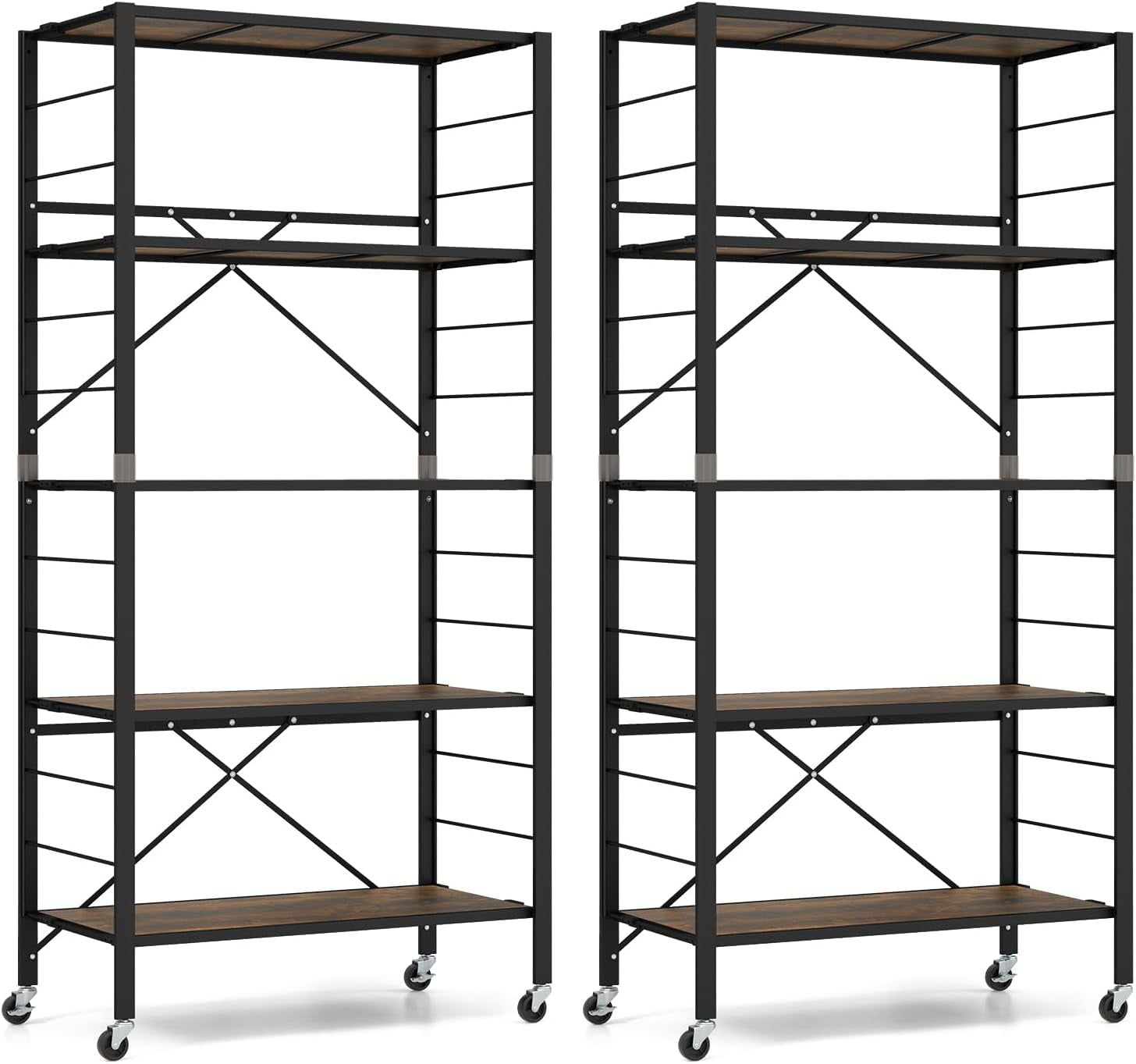 4-Tier Folding Bookshelf Freestanding DIY Shelving Unit with Wheels ...