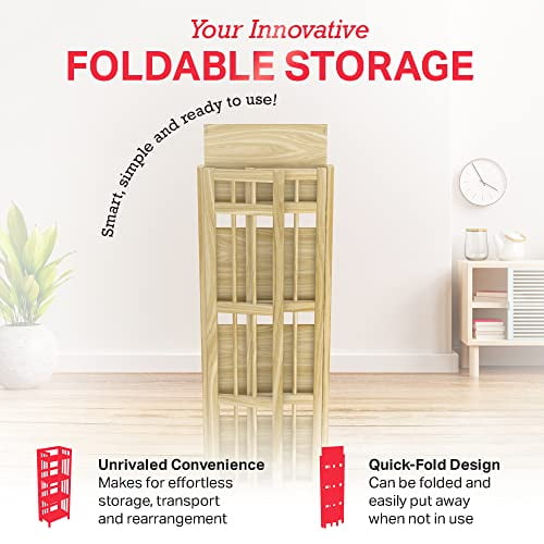 4-Tier Folding Bookshelf | Natural Wood Finish | 45x16x11.5 Inches ...