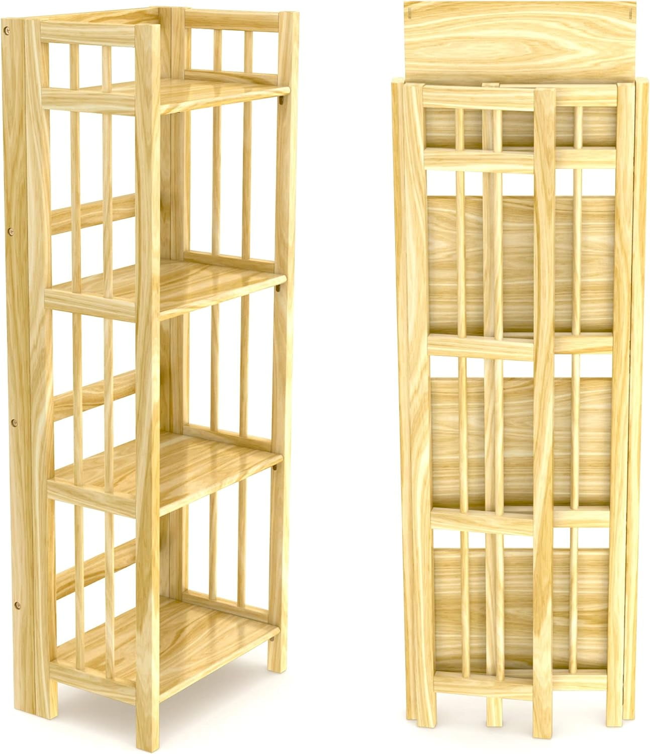 4-Tier Folding Bookshelf | Natural Wood Finish | 45x16x11.5 Inches ...