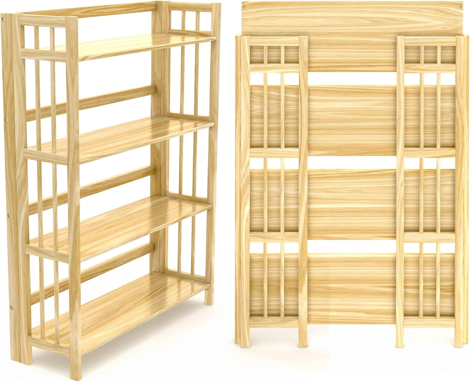 4-Tier Folding Bookshelf | Natural Wood Finish | 45x32x11.5 Inches ...