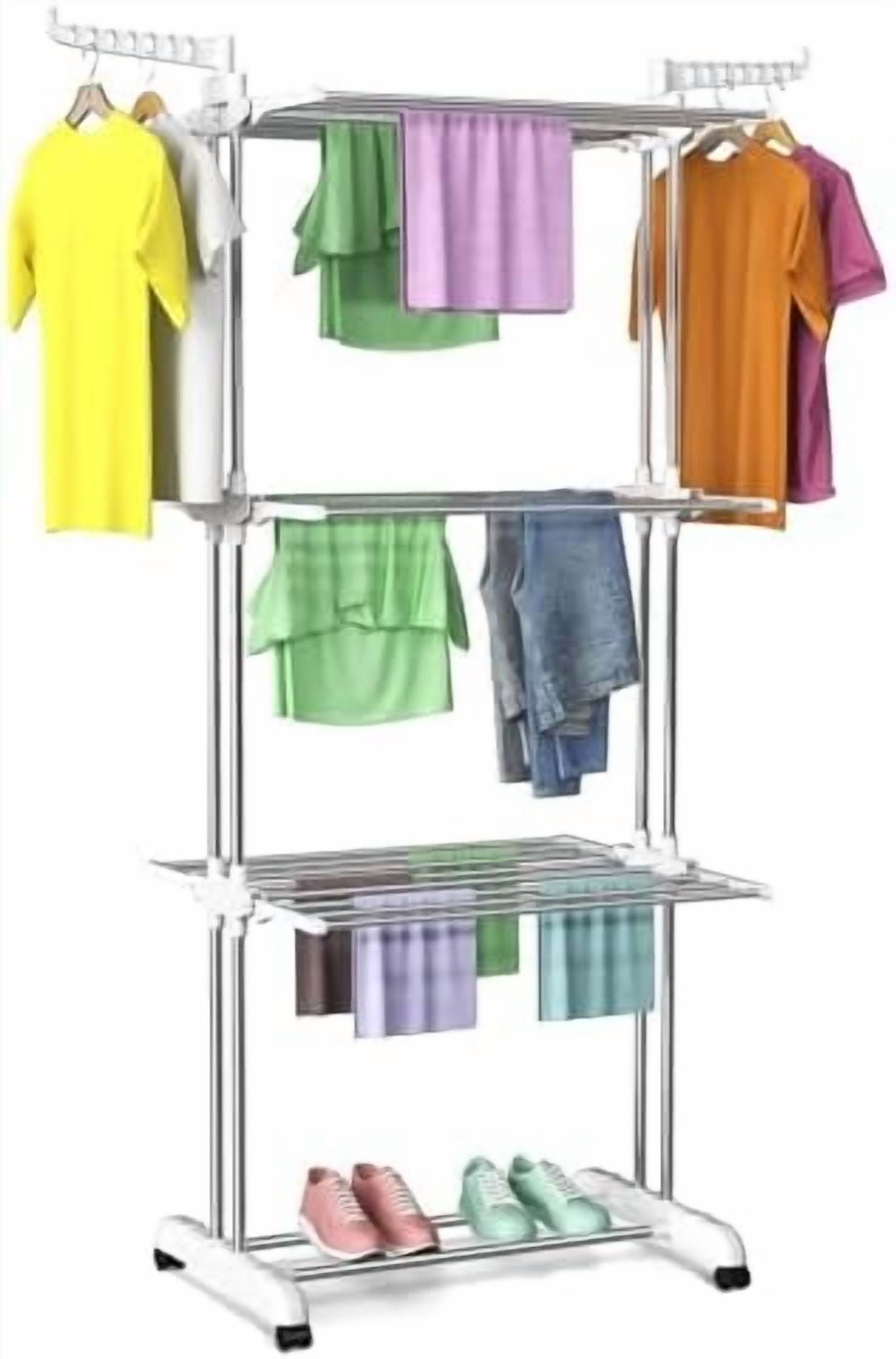 4 Tier Folding Drying Rack Clothing Clothes Horses Rack Stainless Steel ...