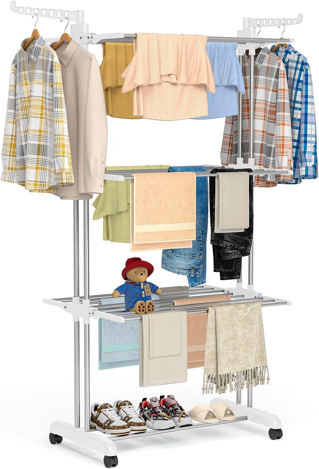 4 Tier Folding Drying Rack Clothing Clothes Horses Rack Stainless Steel ...