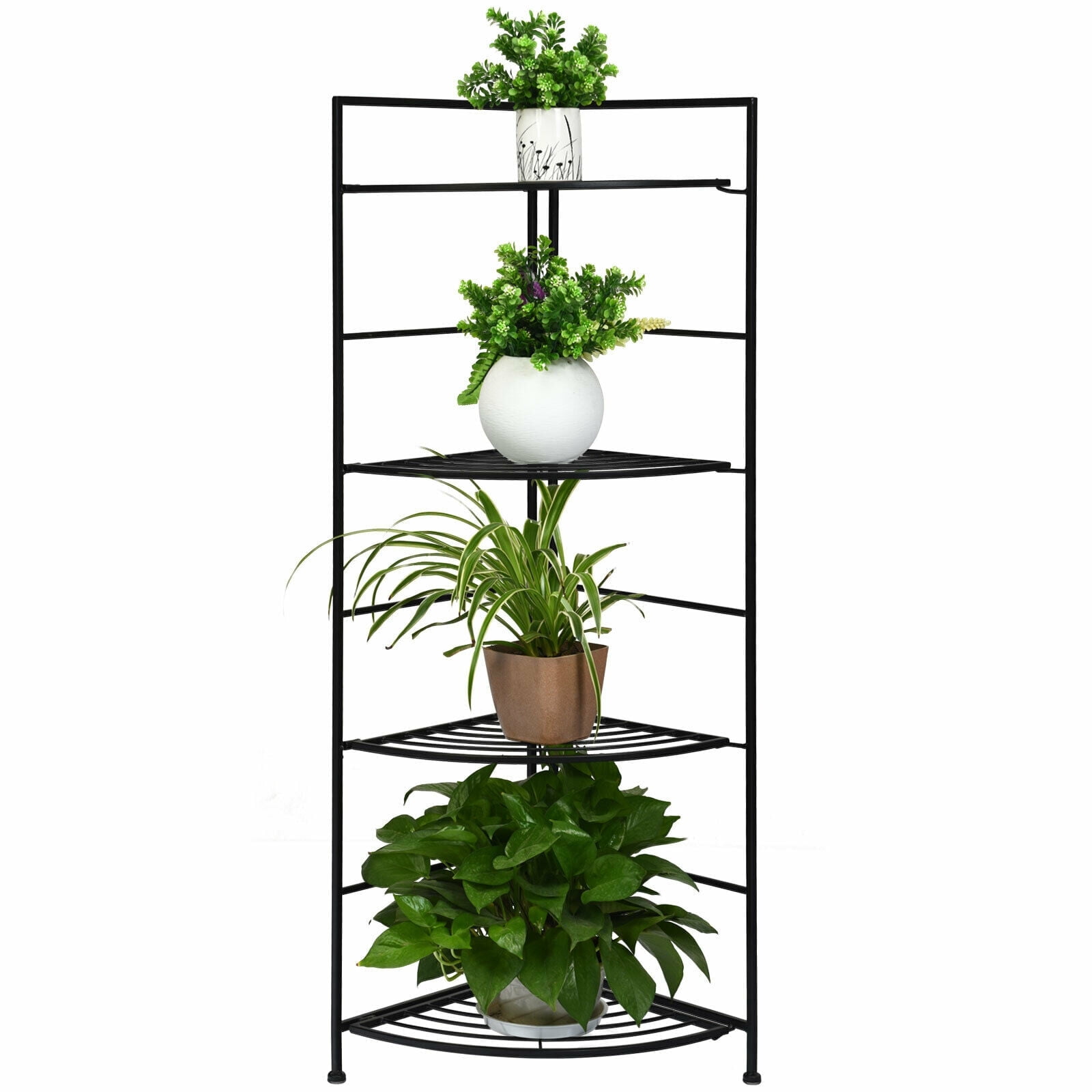 4 Tier Folding Metal Shelf Plant Stand Storage Open Shelf Corner ...