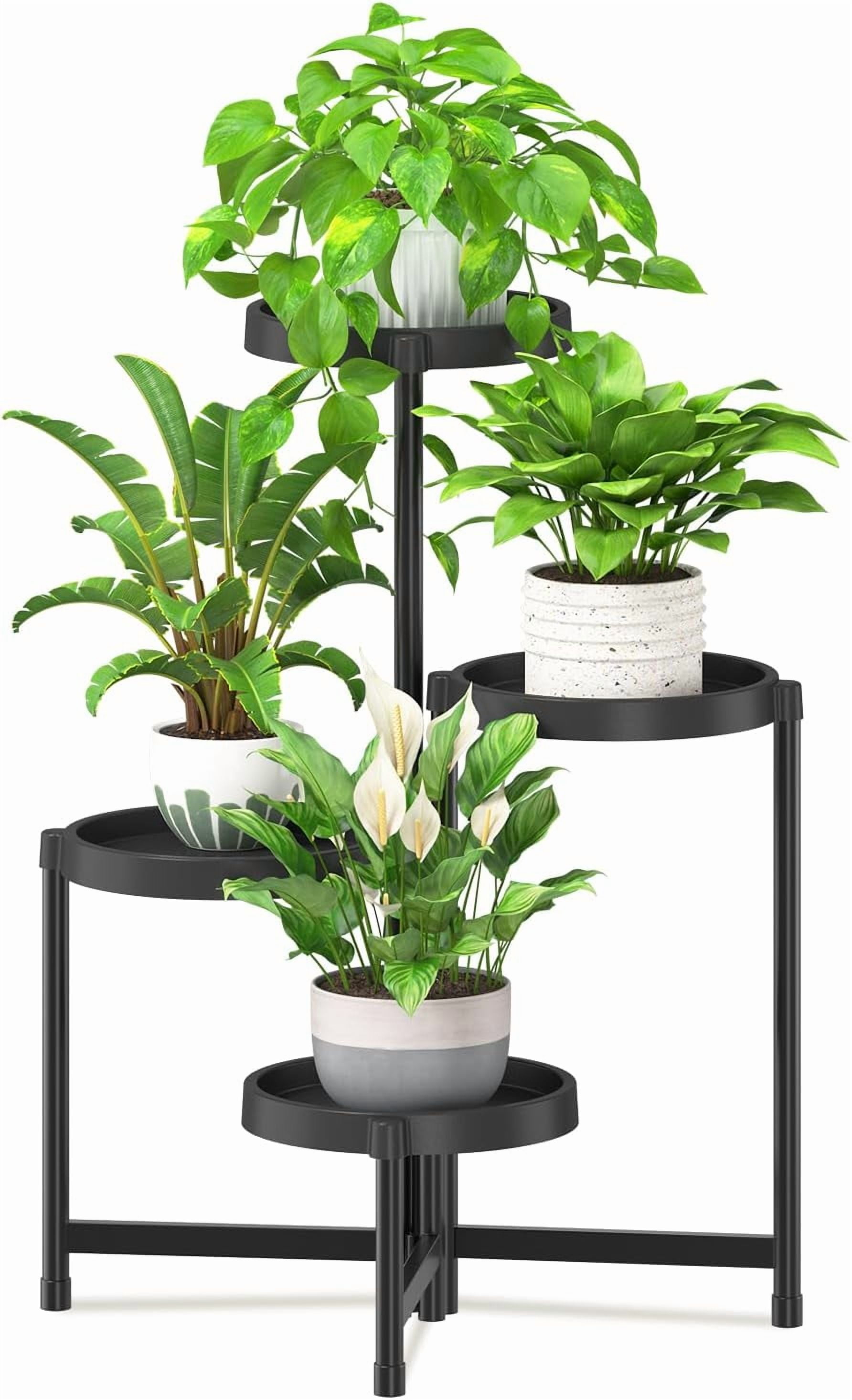 4 Tier Folding Plant Stand Indoor Outdoor with Plastic Tray, Tiered Corner Flower Holder Shelf ...