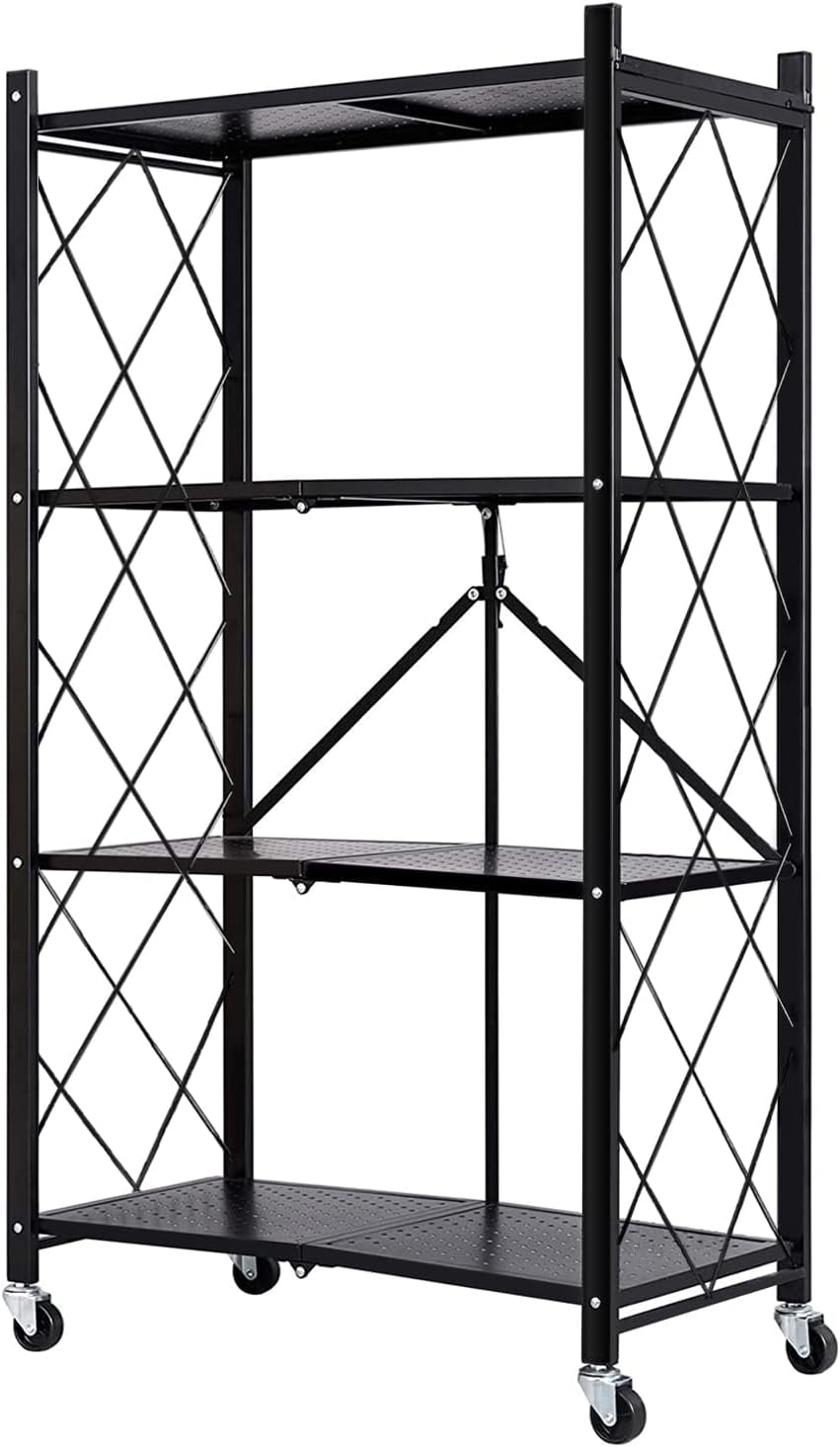4-Tier Folding Shelf Storage Shelves Heavy Duty Foldable Metal Shelving ...
