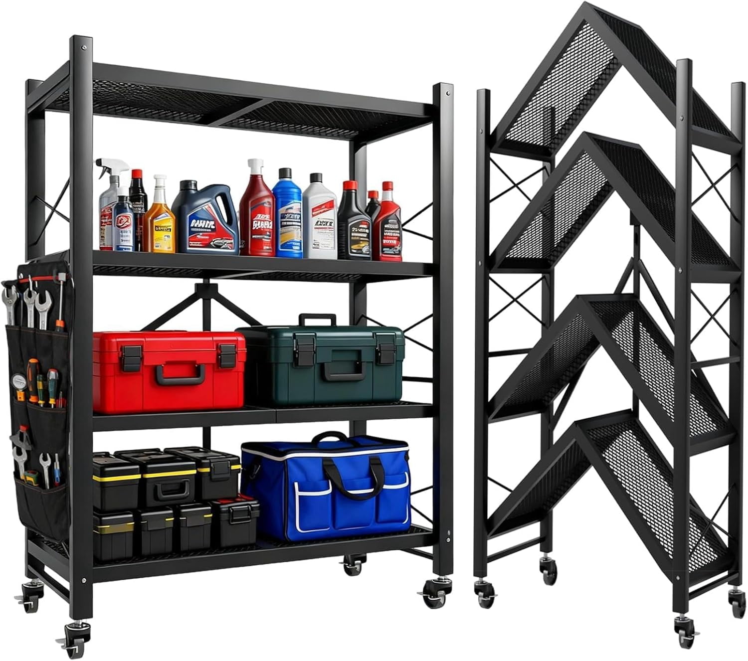 4-Tier Folding Storage Shelves, Heavy Duty Garage Shelving Unit ...