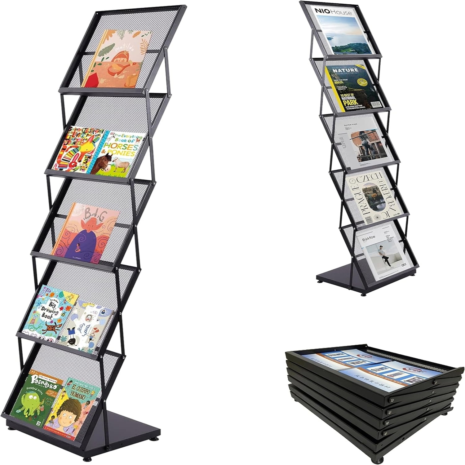 4 Tier Free-Standing Magazine Rack Floor Brochure Display Stand Holder ...
