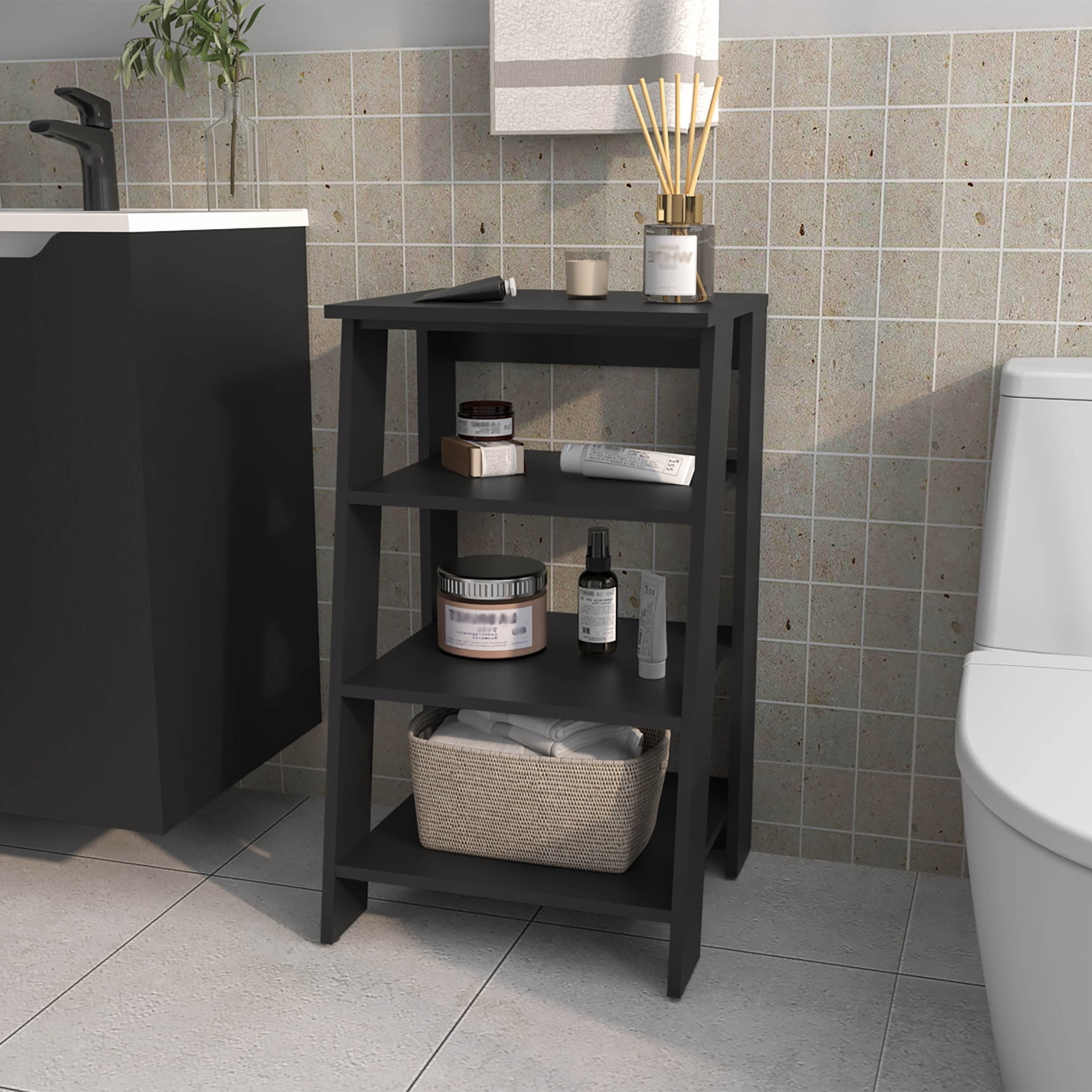 4-Tier Freestanding Bathroom Shelf with Open Shelves - Space-Saving ...