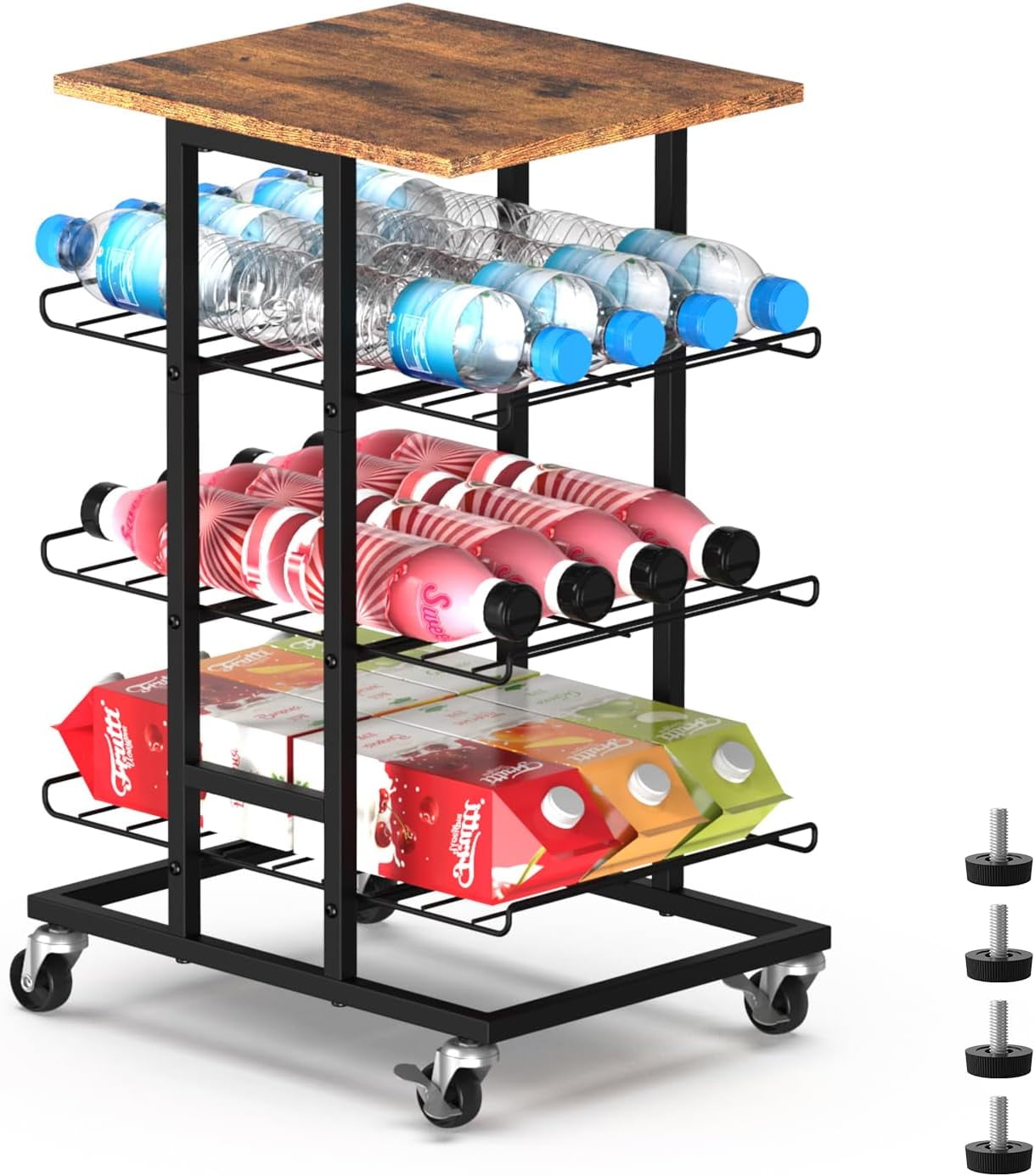 4 Tier Freestanding Bottled Water Storage Holder with Wheels for Water ...