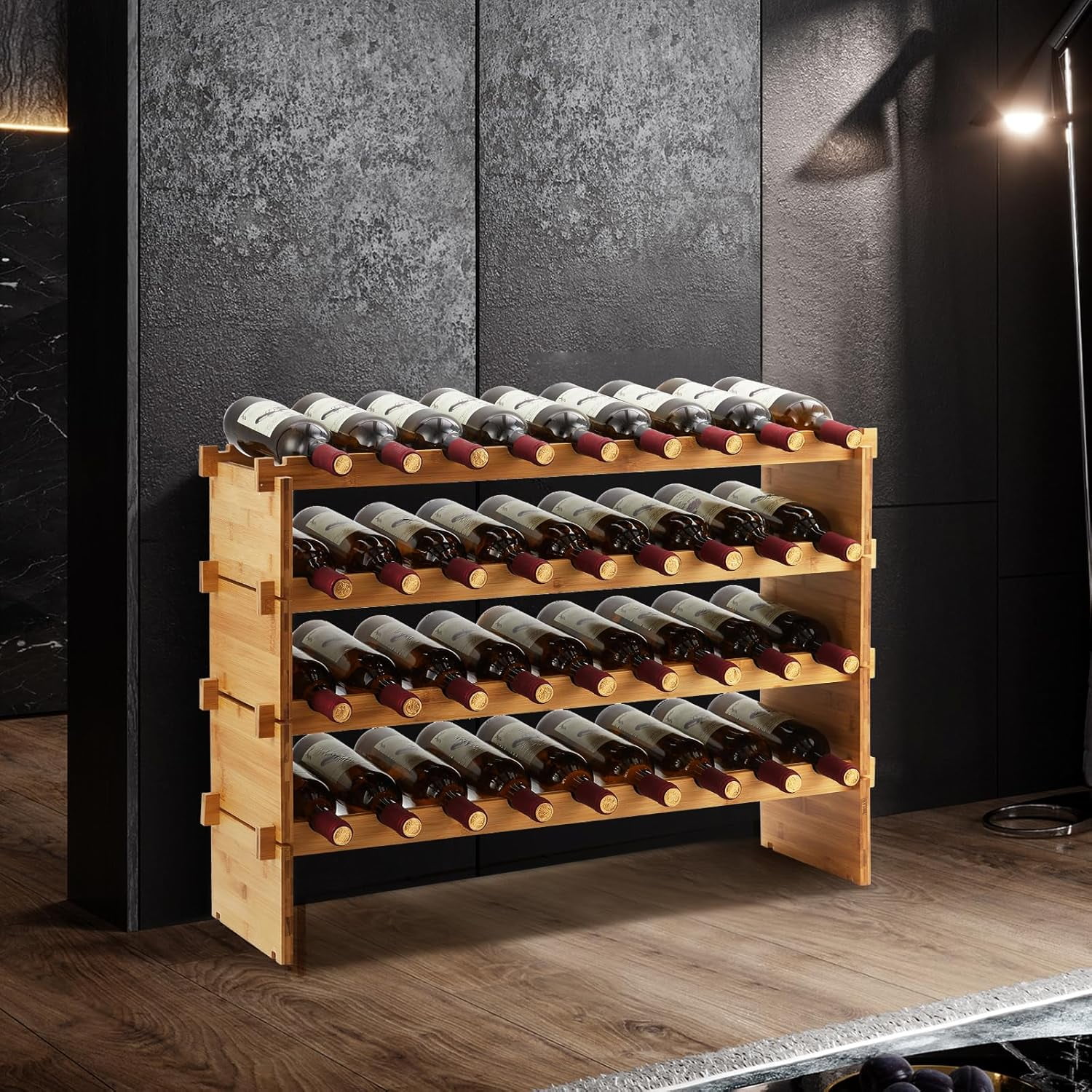 4 Tier Freestanding Floor Wine Storage Shelves, 36 Bottles Stackable ...