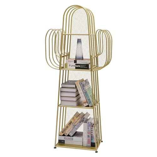 4-Tier Freestanding Ladder Bookshelf, Iron Cactus Bookcase Storage ...