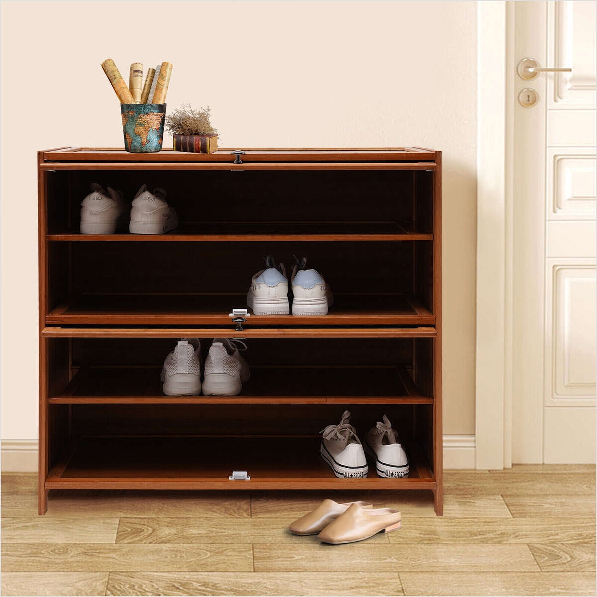 4-Tiers Bamboo Shoes Rack Organizer Shoe Storage Cabinet Freestanding ...