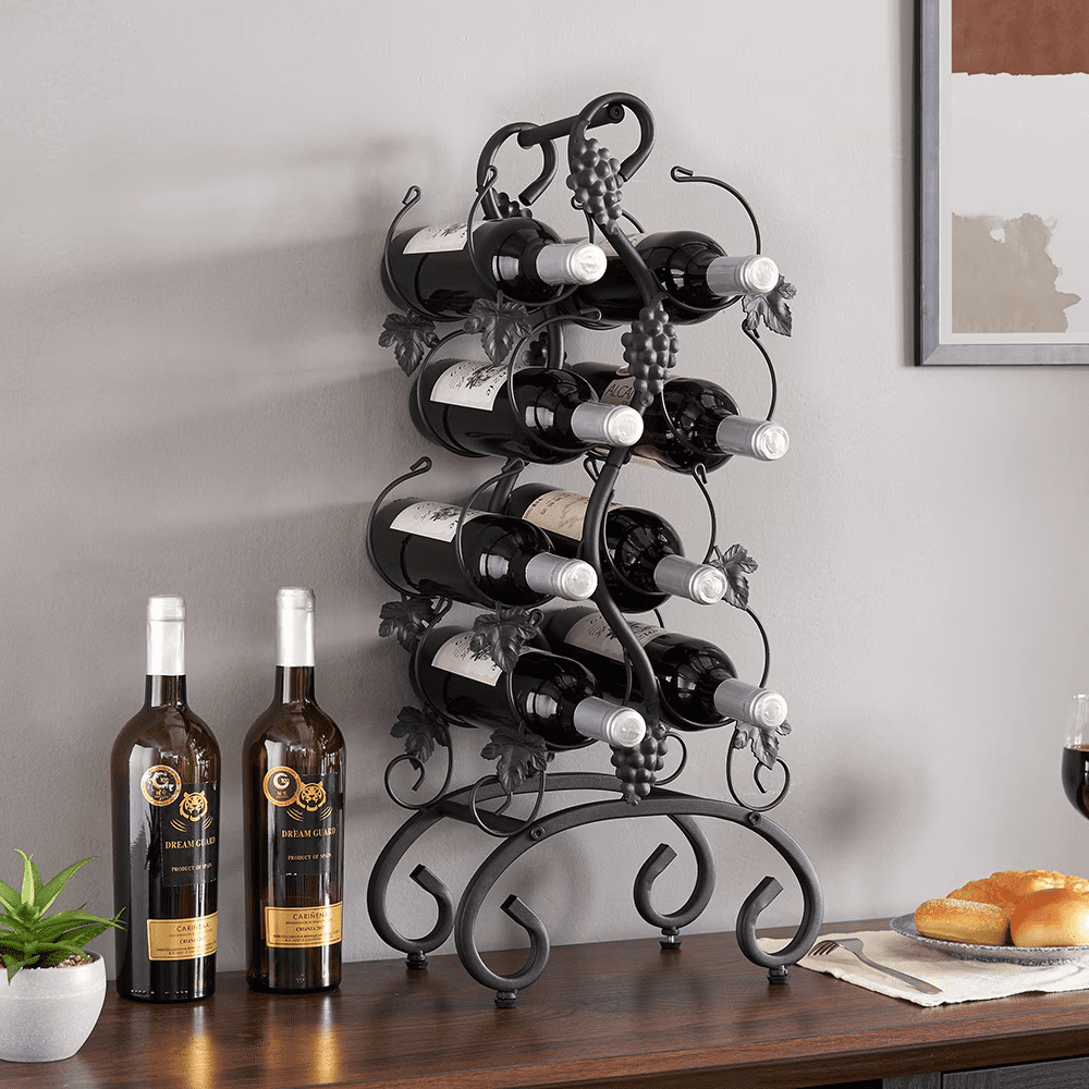 4-Tier Freestanding Wine Rack 8-Bottle Metal Grape Pattern Portable ...