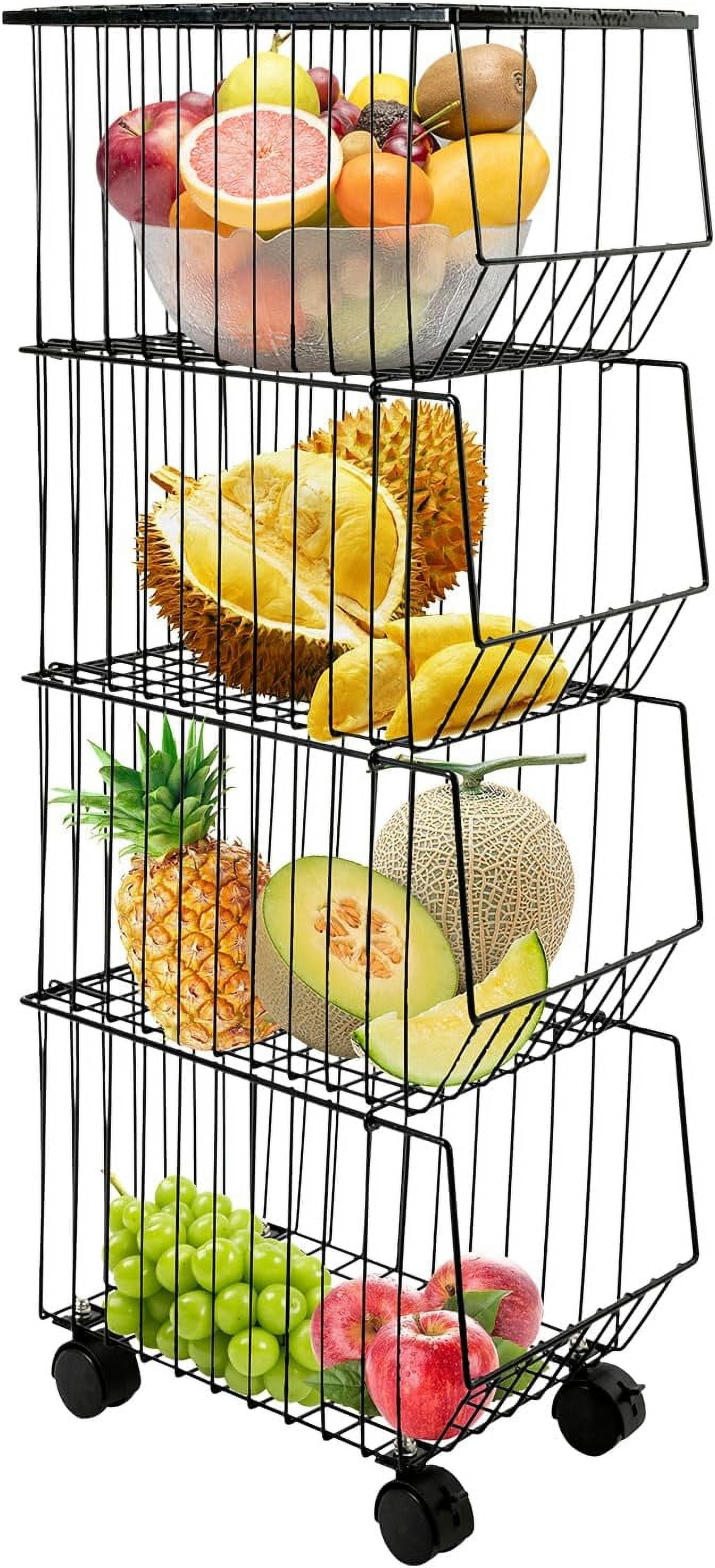 4 Tier Fruit Basket for Kitchen, Metal Wire Fruit and Vegetable Storage ...