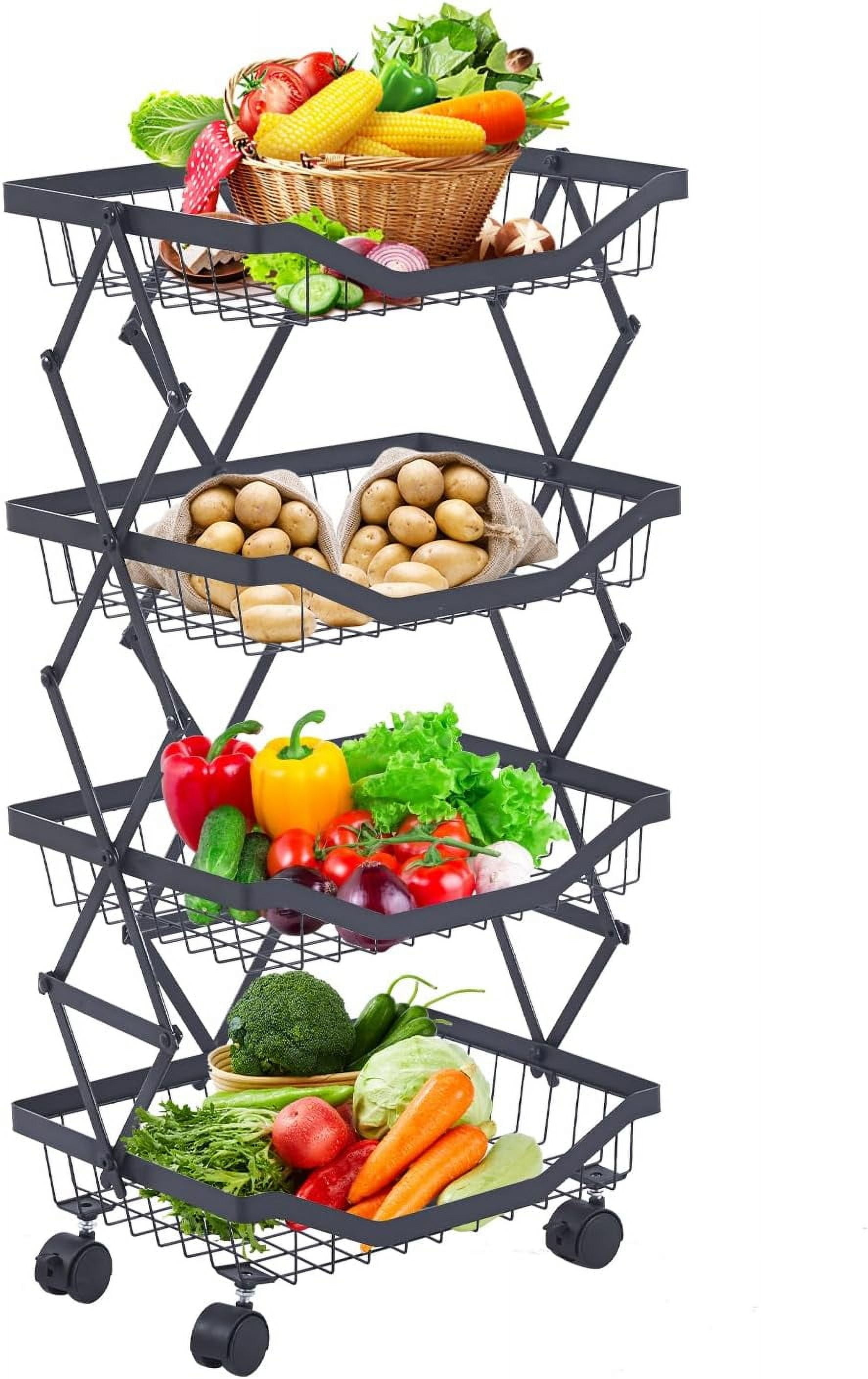 4 Tier Fruit Basket for Kitchen, Stackable Metal Wire Fruit Vegetable ...