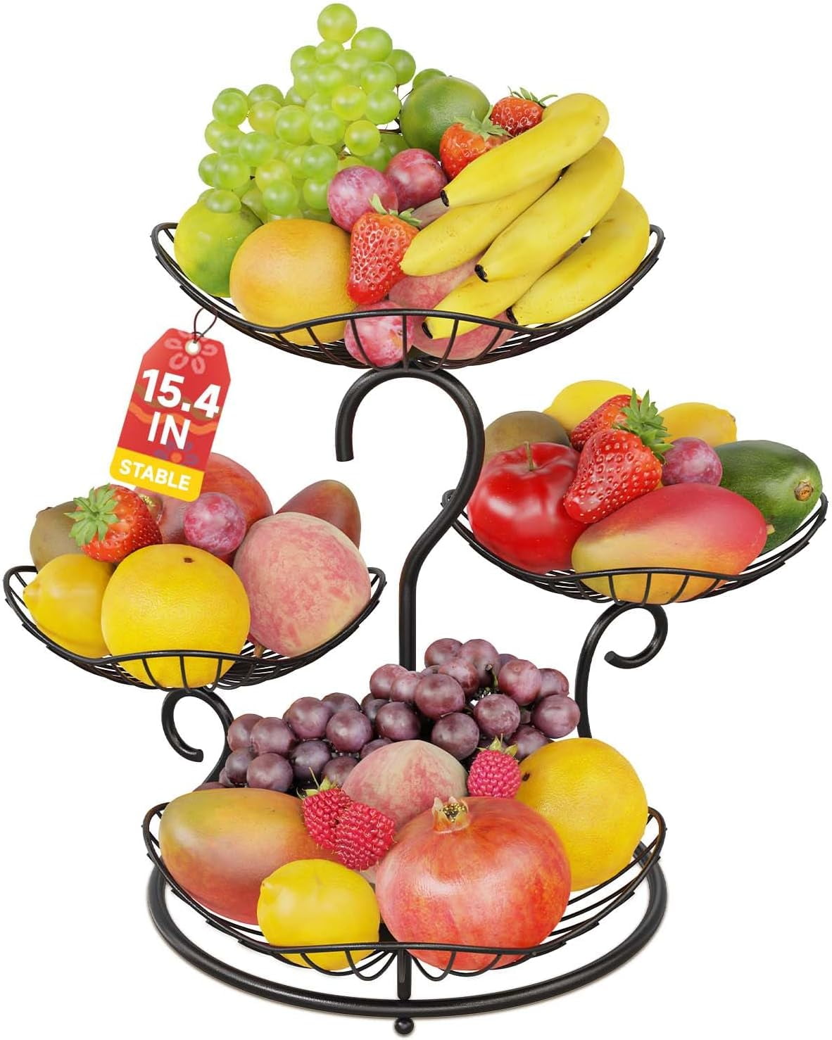 4 Tier Fruit Basket Stand for Kitchen Counter, Tall Tiered Fruit Bowl ...