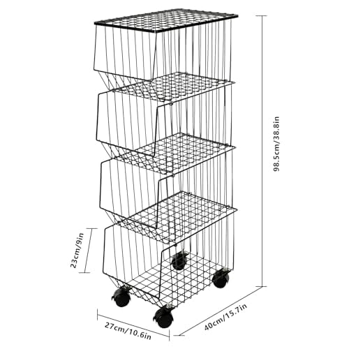 4-Tier Fruit Storage Basket with Wheel,Fruit and Vegetable Storage Cart ...