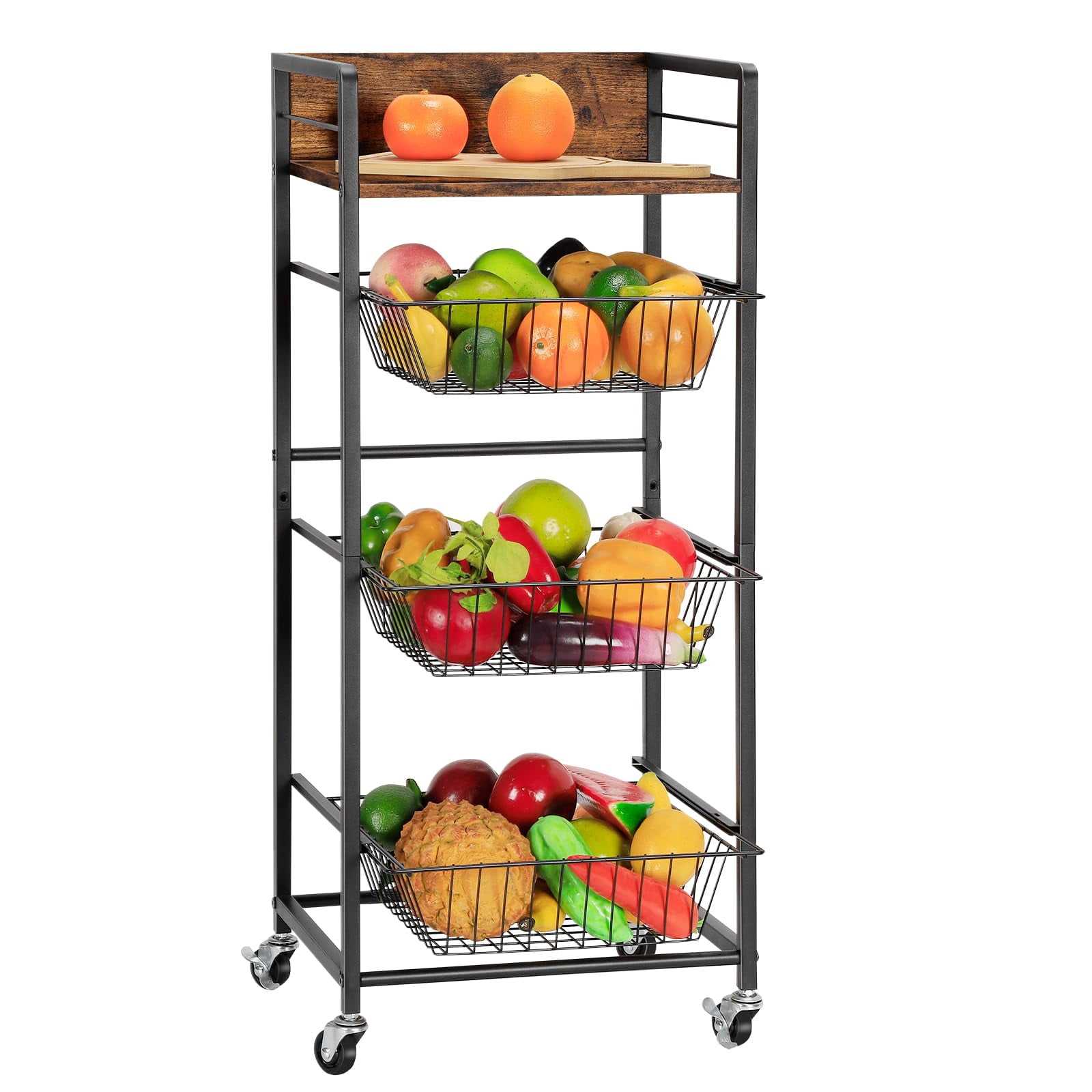 4 Tier Fruit Vegetable Basket, Kitchen Storage Rolling Cart On Wheels ...