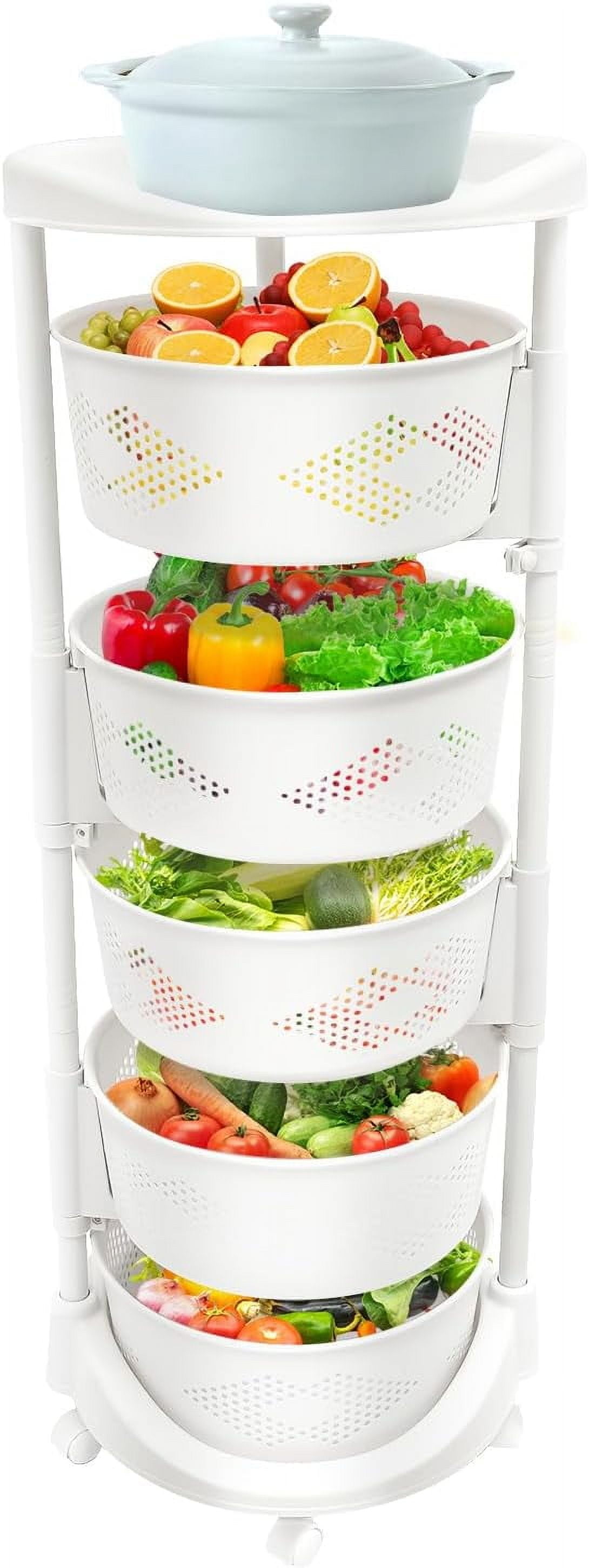 4 Tier Fruit and Vegetable Storage Basket for Kitchen, Rotating Storage ...