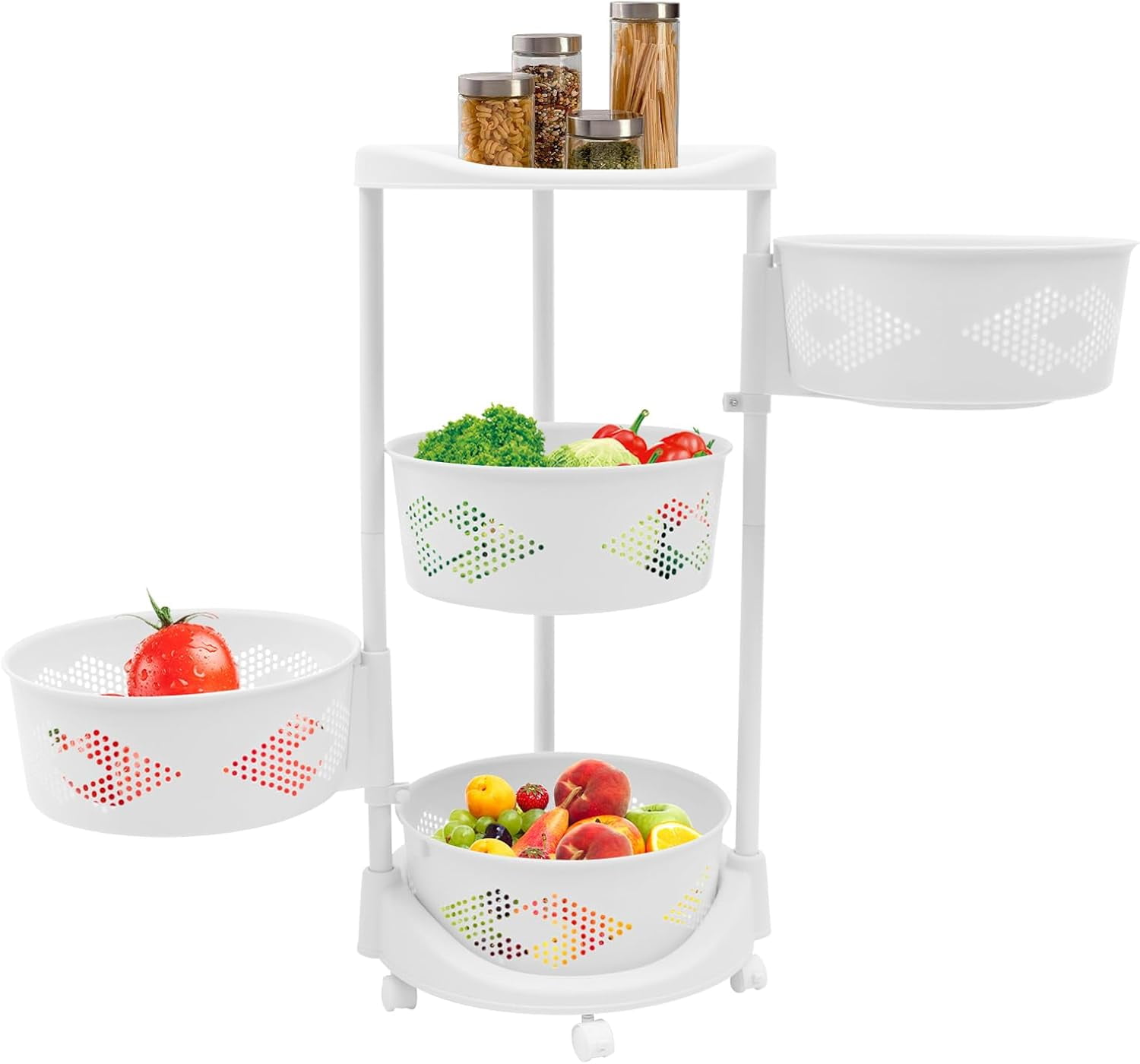4 Tier Fruit and Vegetable Storage Basket for Kitchen, Rotating Storage Tower for Potato and ...