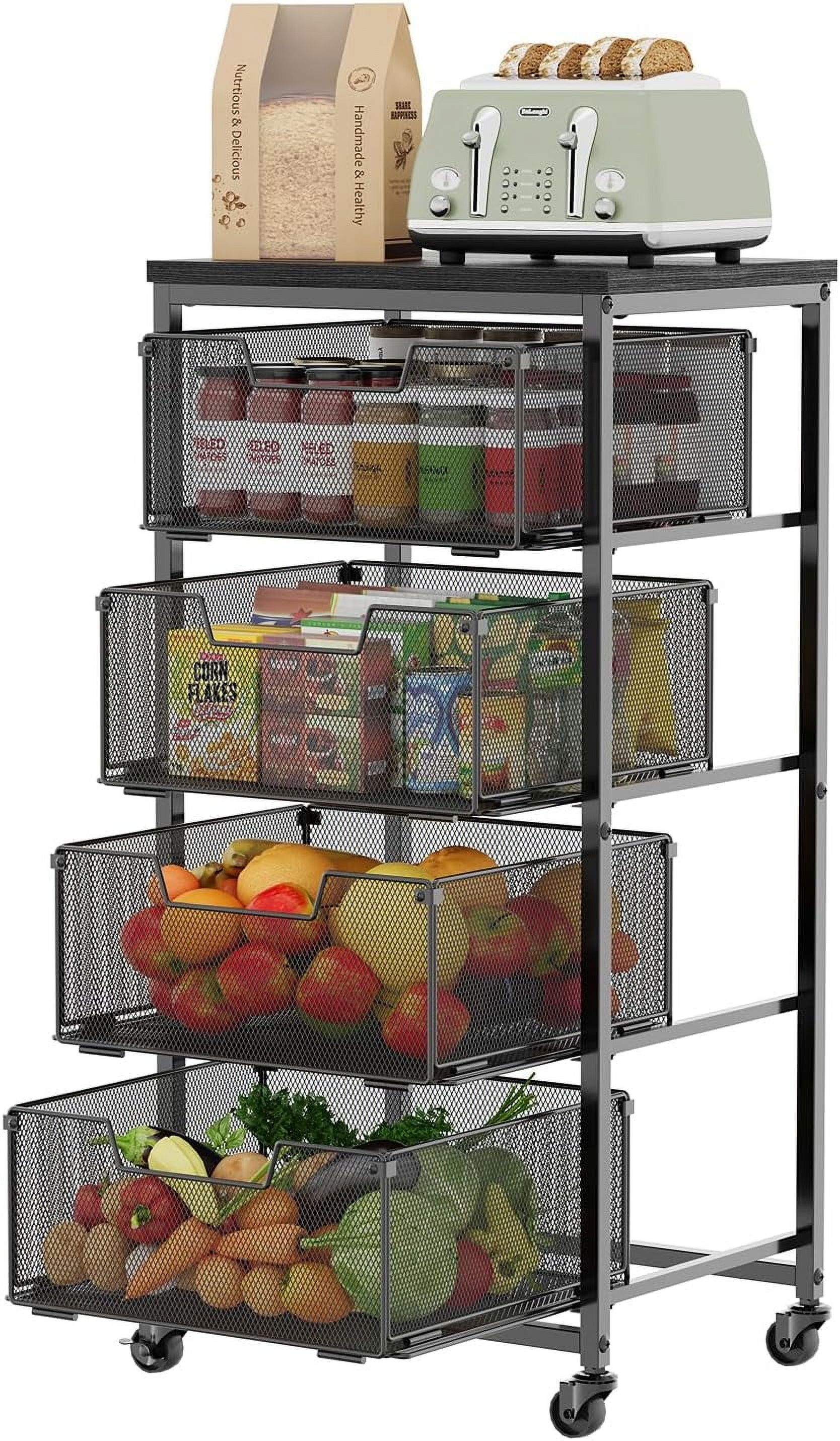 4-Tier Fruit Vegetable Storage Cart - Kitchen Organizer and Storage ...
