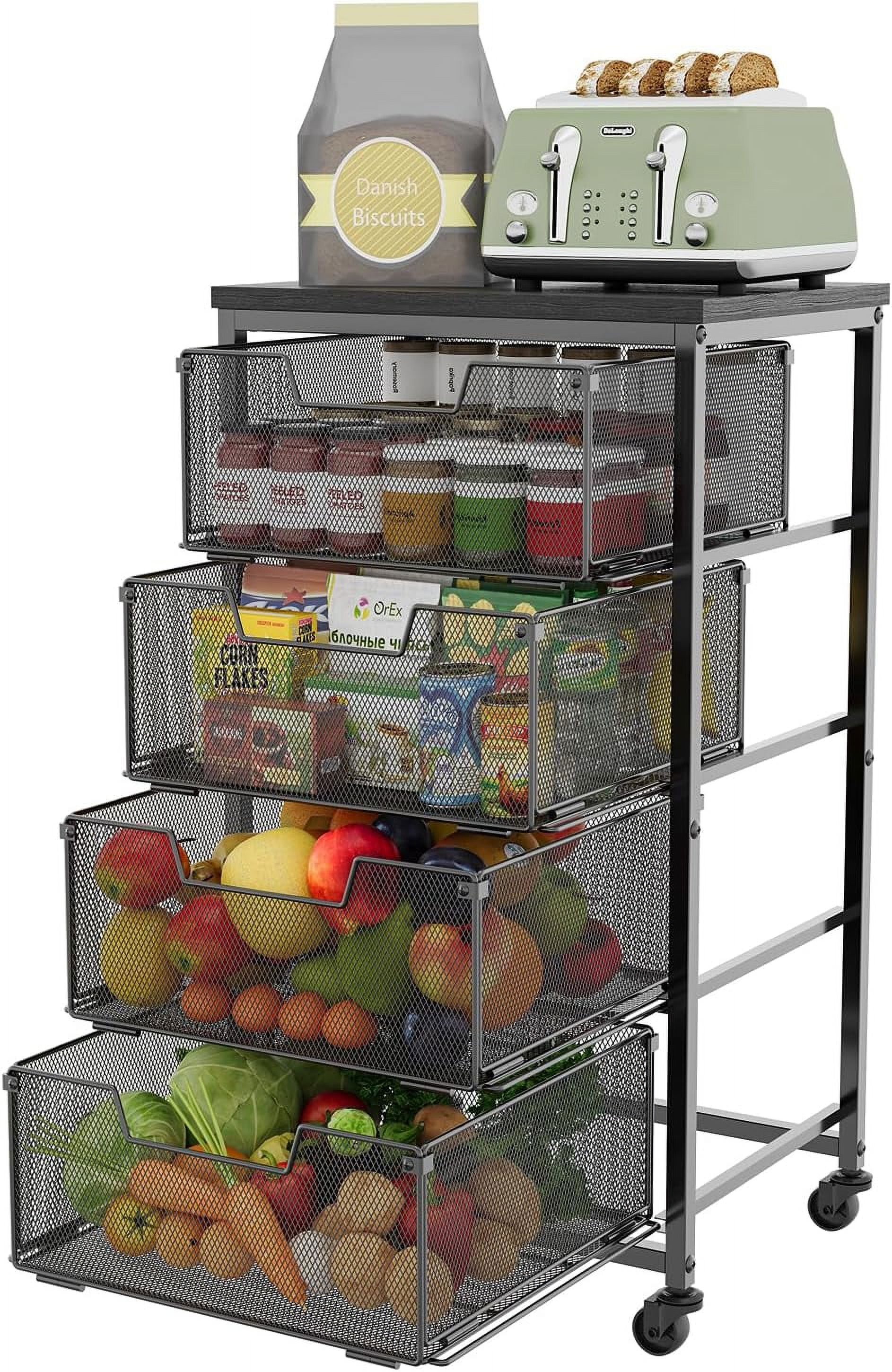 4-Tier Fruit Vegetable Storage Cart - Kitchen Organizer and Storage ...