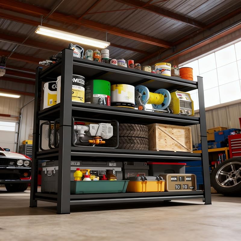 4-Tier Garage Shelving, Heavy Duty Metal Shelving Unit, Durable Scratch ...