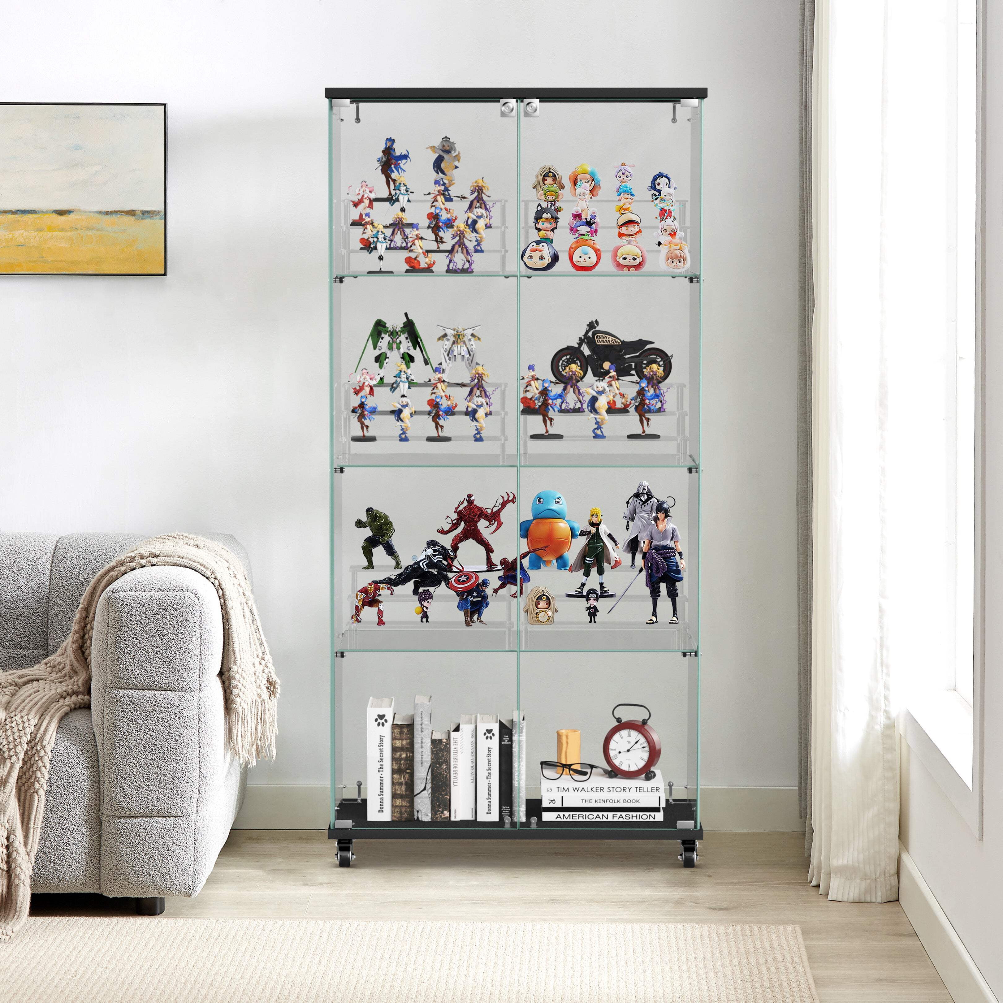 4 Tier Glass Display Cabinet, Double Door Glass Cabinet With Two Locks, Floor Standing Storage ...
