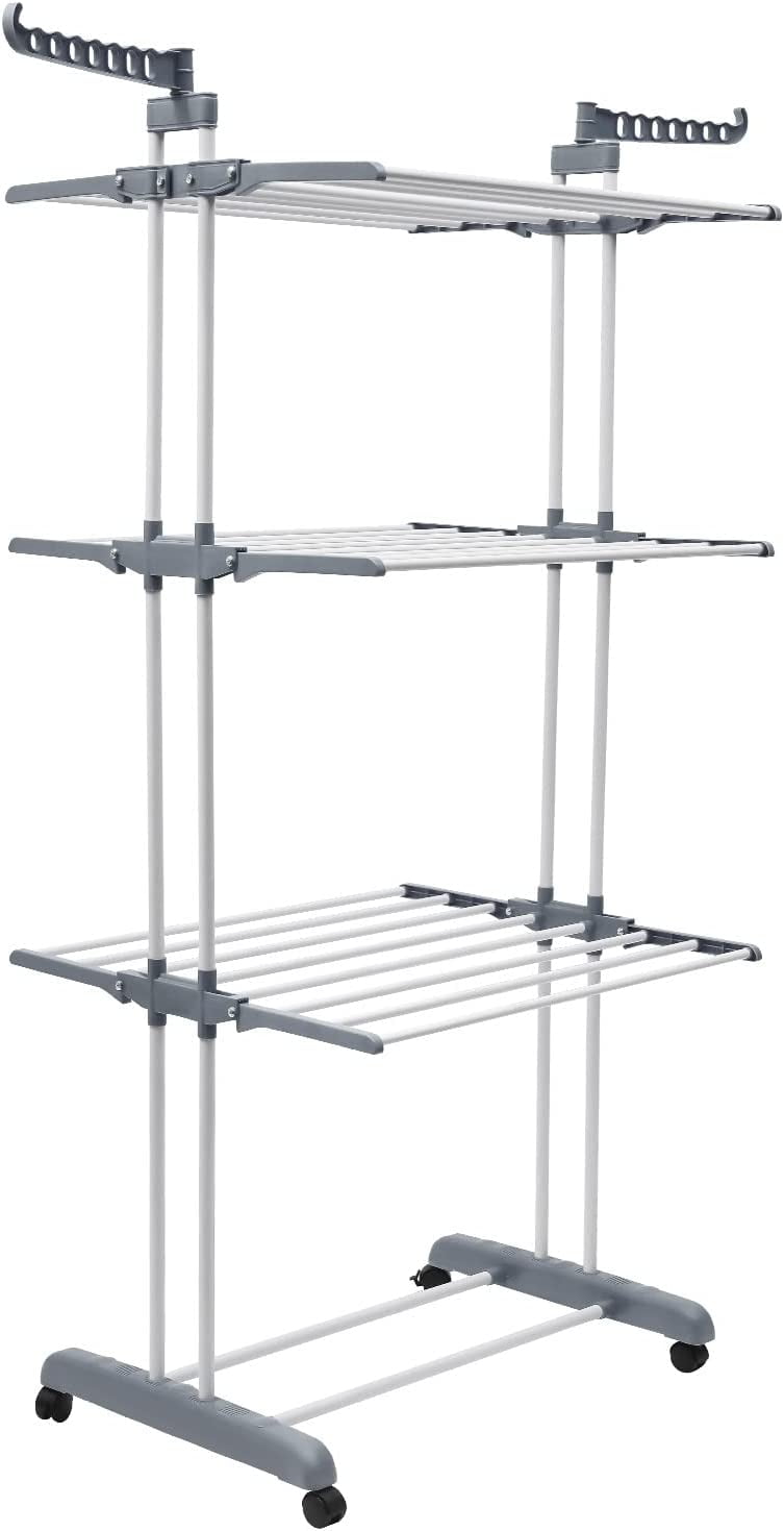 4-Tier Gray Foldable Clothes Drying Rack Rolling Dryer Hanger Stand ...