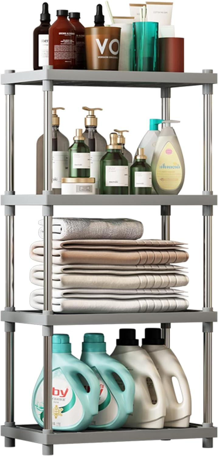 4 Tier Gray Plastic and Metal Standing Shelf Units, Durable Storage ...
