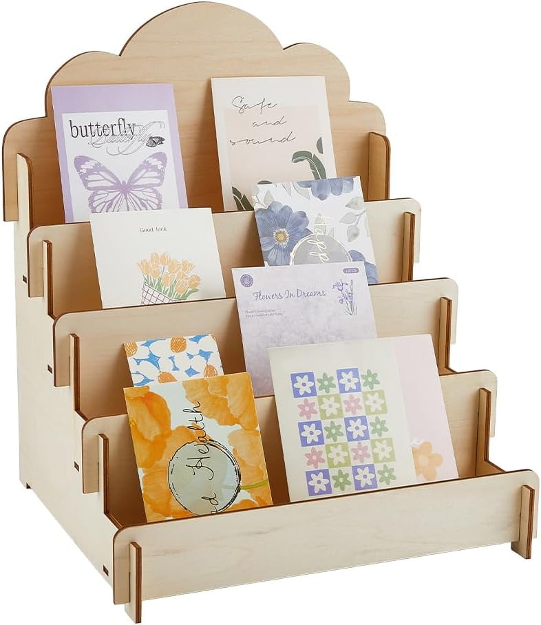 4 Tier Greeting Card Display Stand PapayaWhip Wooden Sticker Display ...