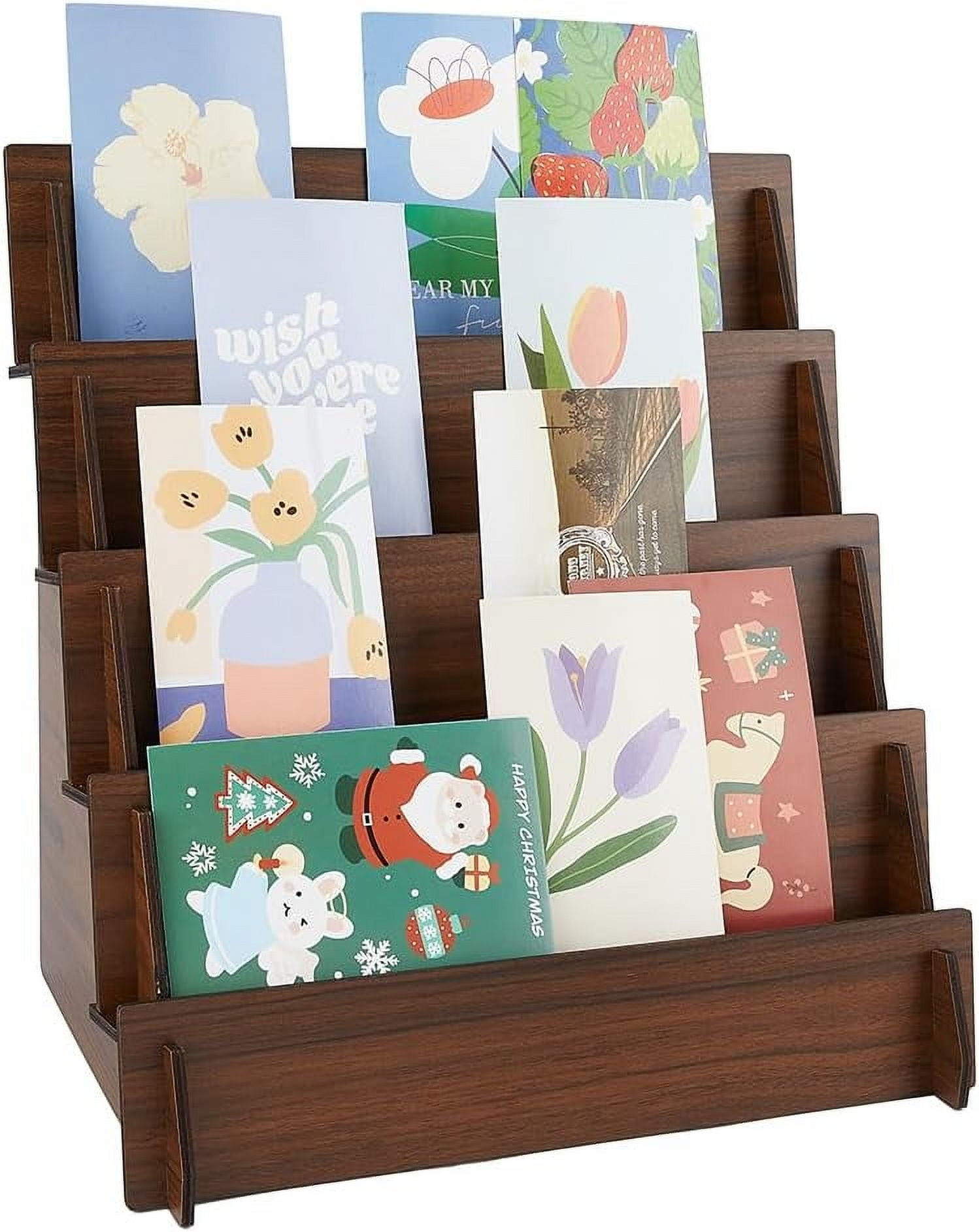 4-Tier Greeting Card Display Stand Wooden Sticker Display Stand Card ...