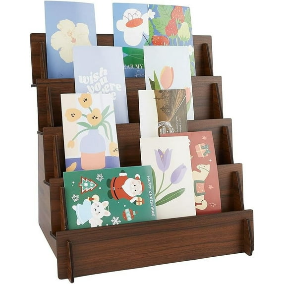 4-Tier Greeting Card Display Stand Wooden Sticker Display Stand Card ...