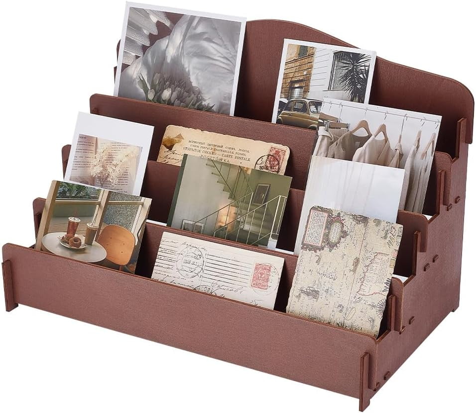 4-Tier Greeting Card Display Stands Wooden Display Case Postcard Rack ...