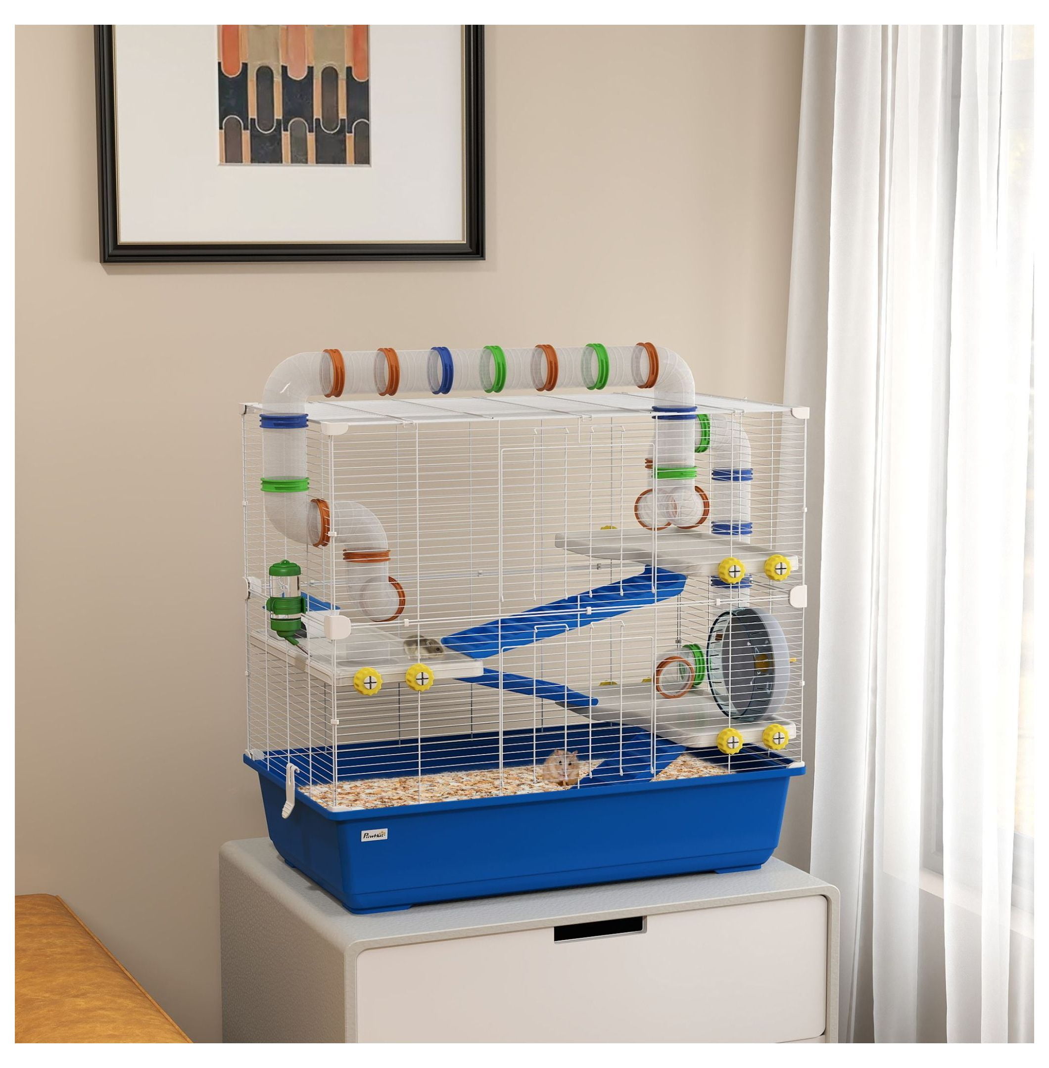 4 Tier Hamster Cage with Tunnel Tube System, Hut, Exercise Wheel, Water ...