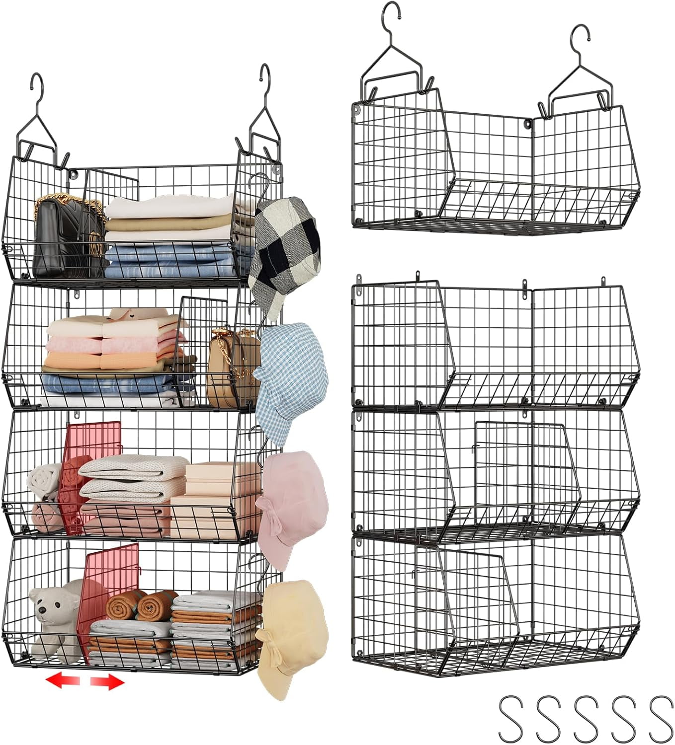 4 Tier Hanging Closet Organizer with Dividers,Extra Large Storage ...