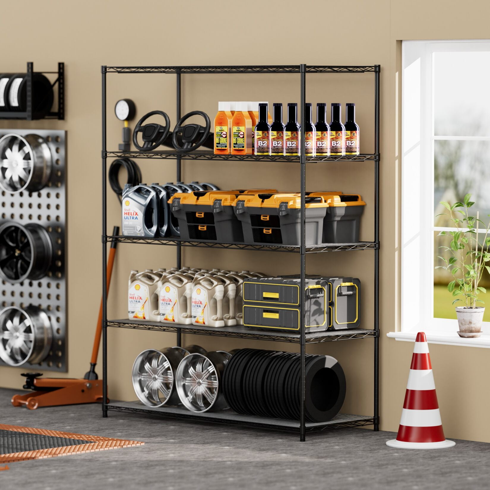 4 Tier Heavy-Duty Adjustable Storage Shelving Unit with Lockable Wheels ...