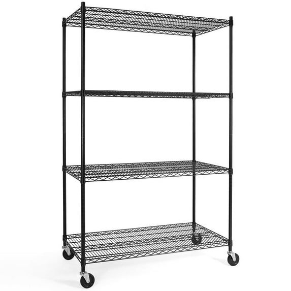 4 Tier Heavy Duty Adjustable Wire Shelving with Wheels, Storage Racks ...