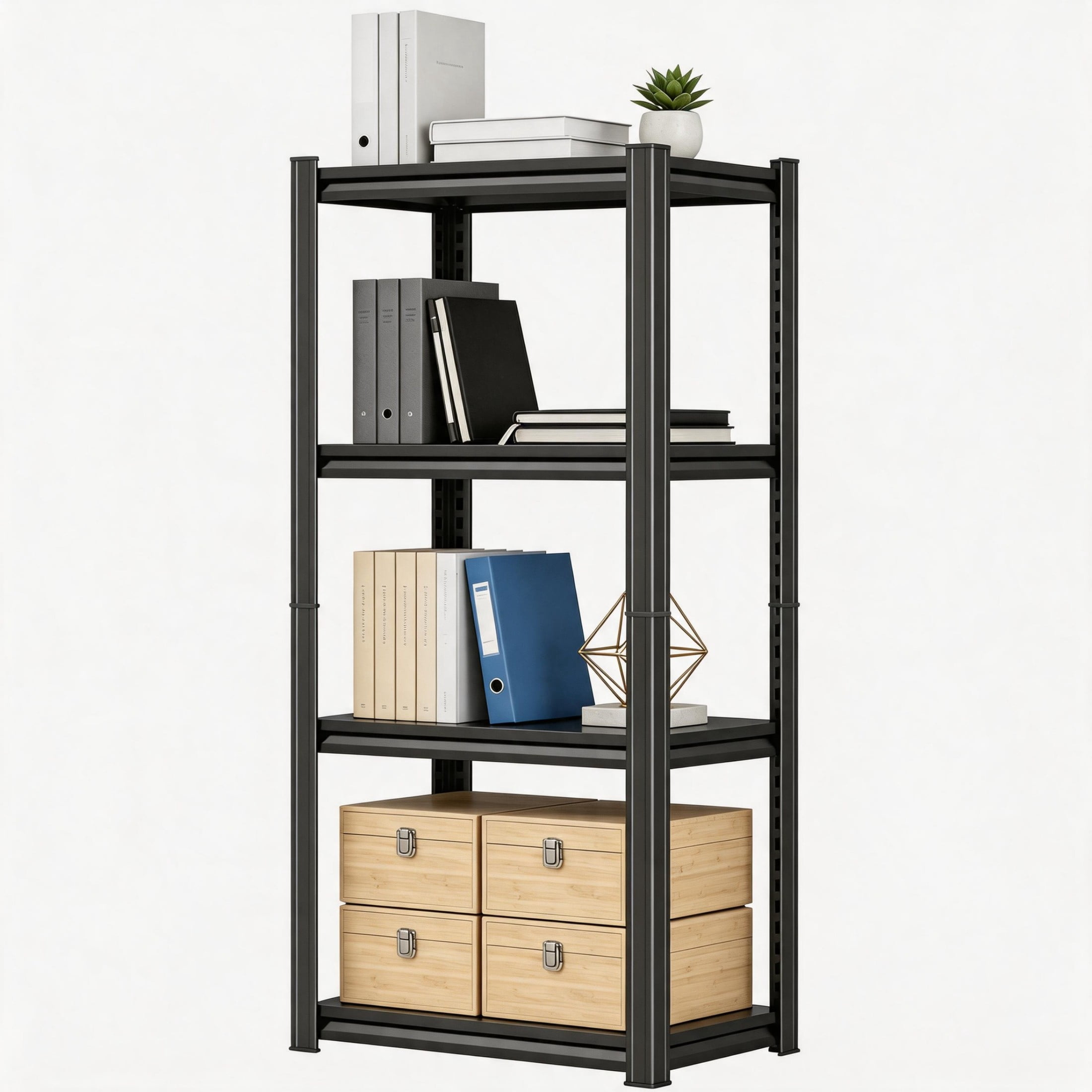 4-Tier Heavy Duty Book Shelf, 2000 lbs Capacity Metal Storage Shelving ...