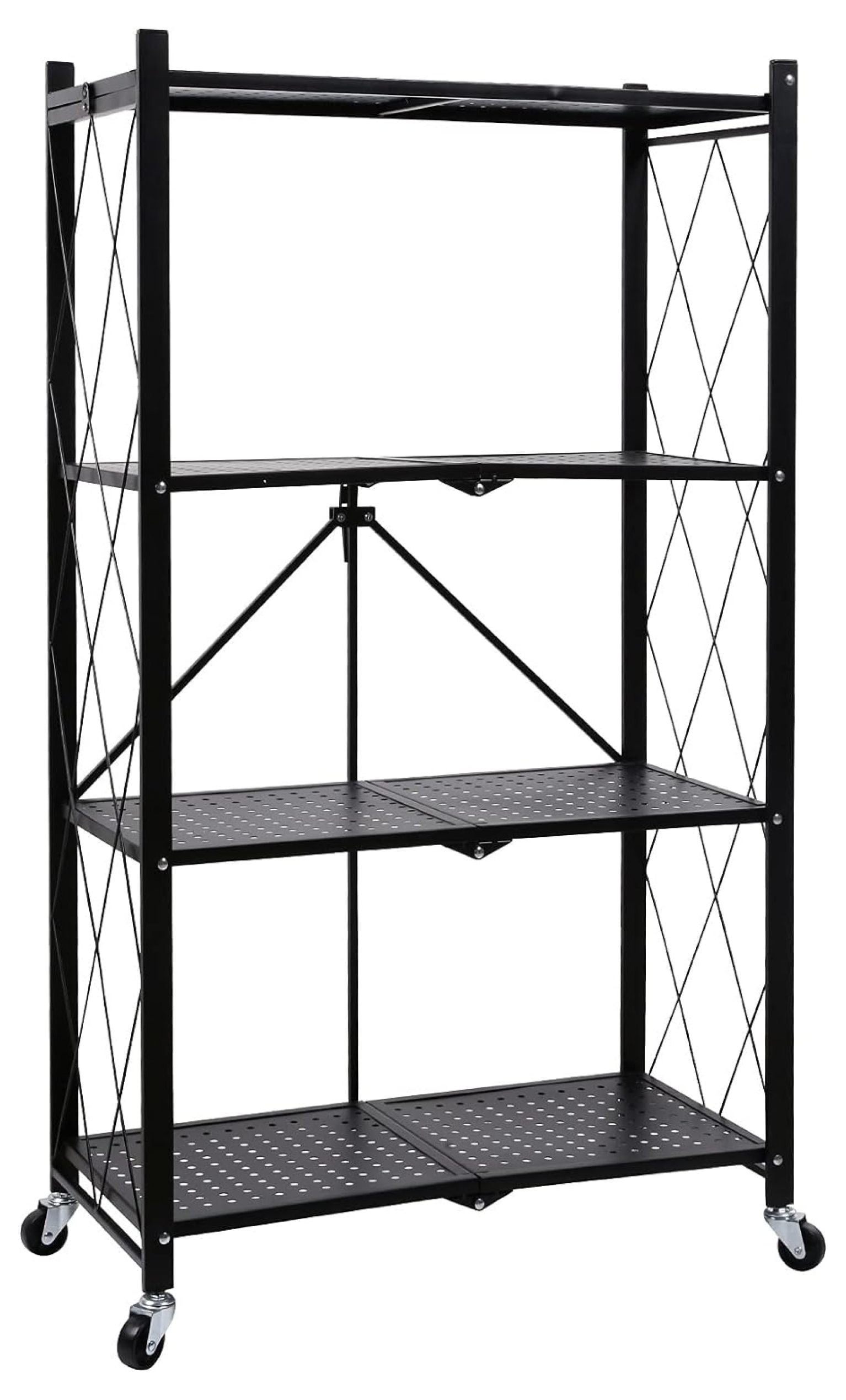 4-Tier Heavy Duty Foldable Metal Rack Storage Shelving Unit with Wheels ...