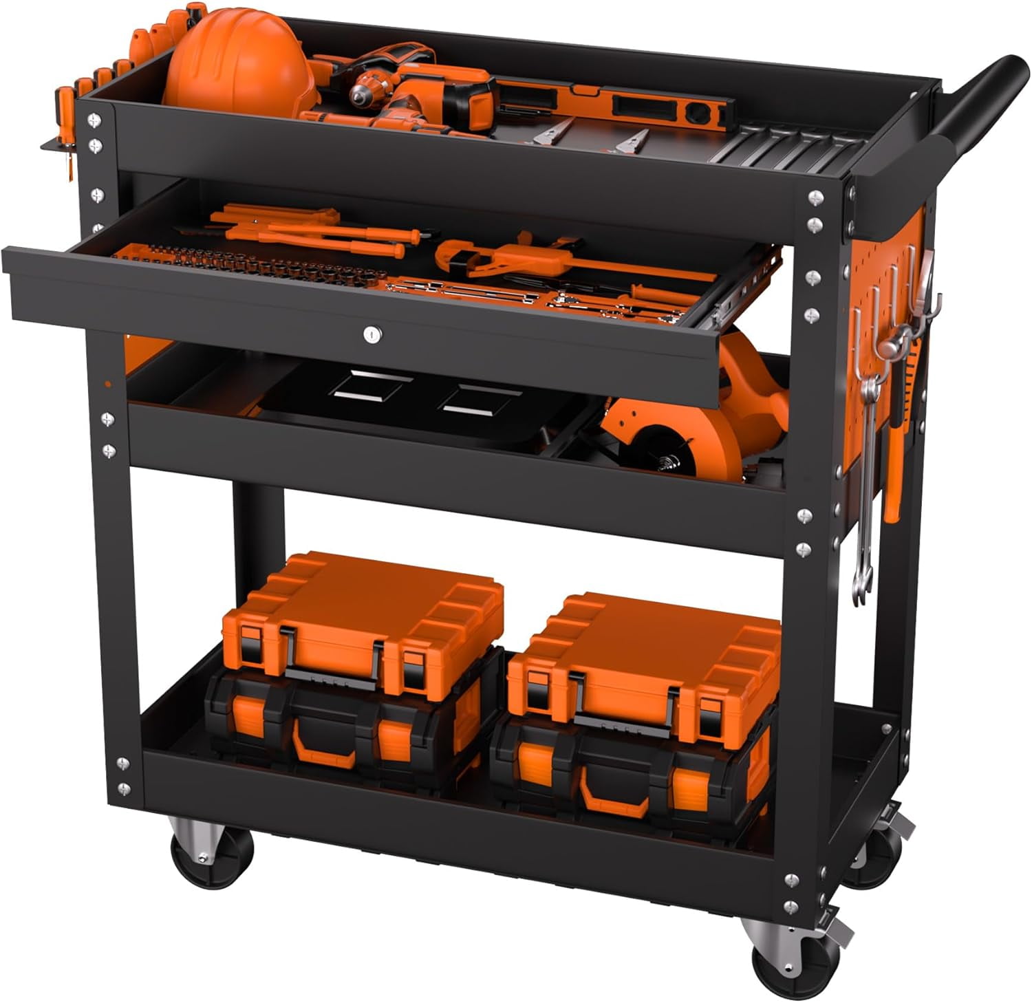4 Tier Heavy Duty Rolling Tool Cart On Wheels, 350 Lb Capacity, Metal ...