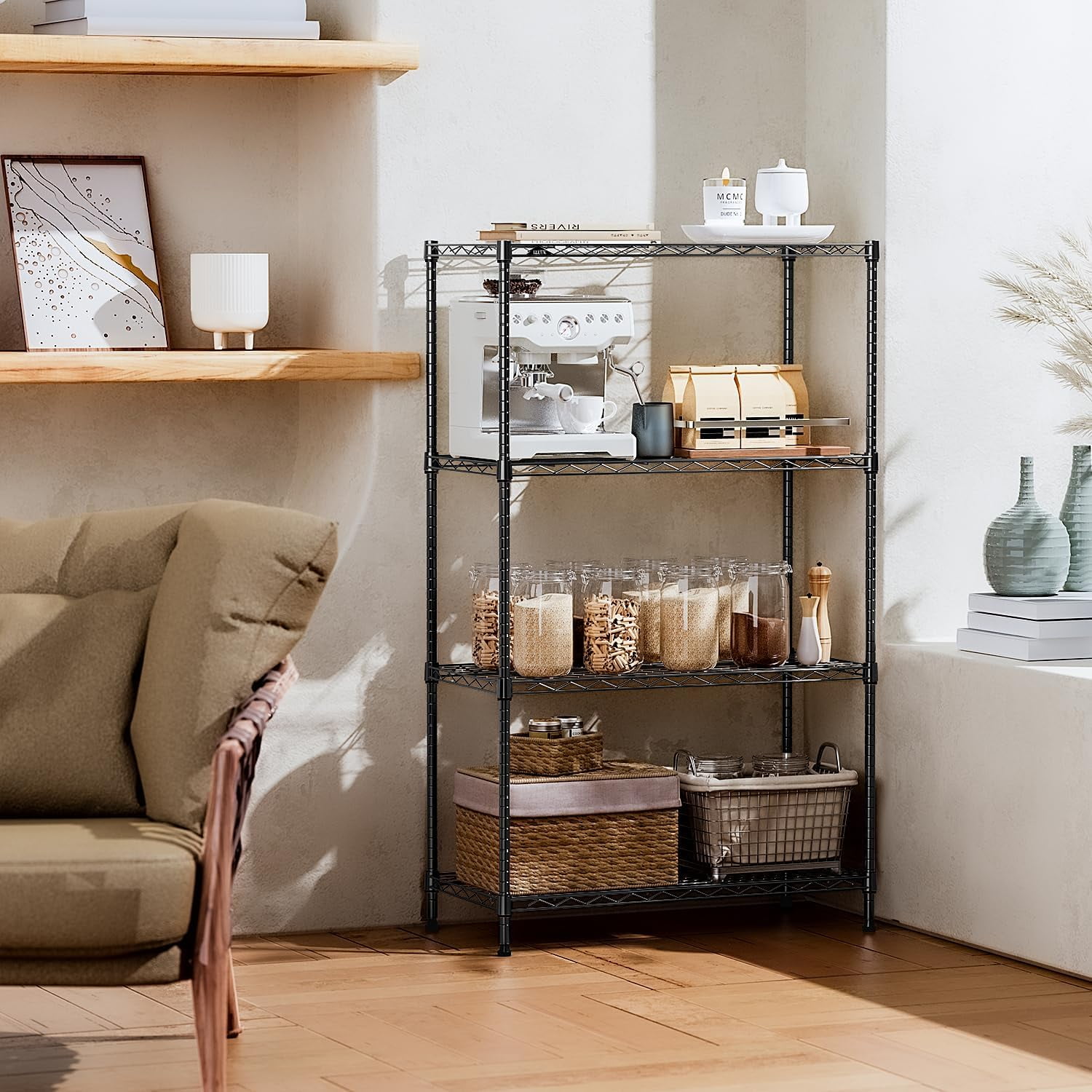 4-Tier Heavy Duty Steel Storage Shelves, Metal Wire Rack for Pantry ...