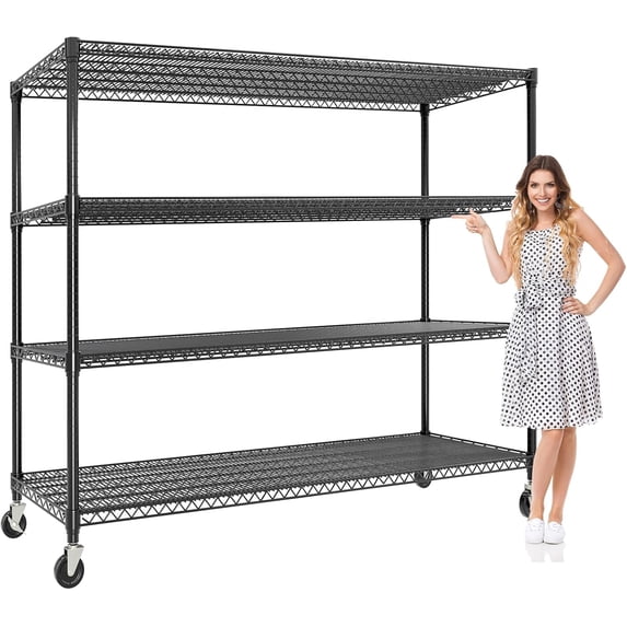 4 Tier Heavy Duty Storage Shelves with Wheels, 2640 lbs Metal Shelving ...