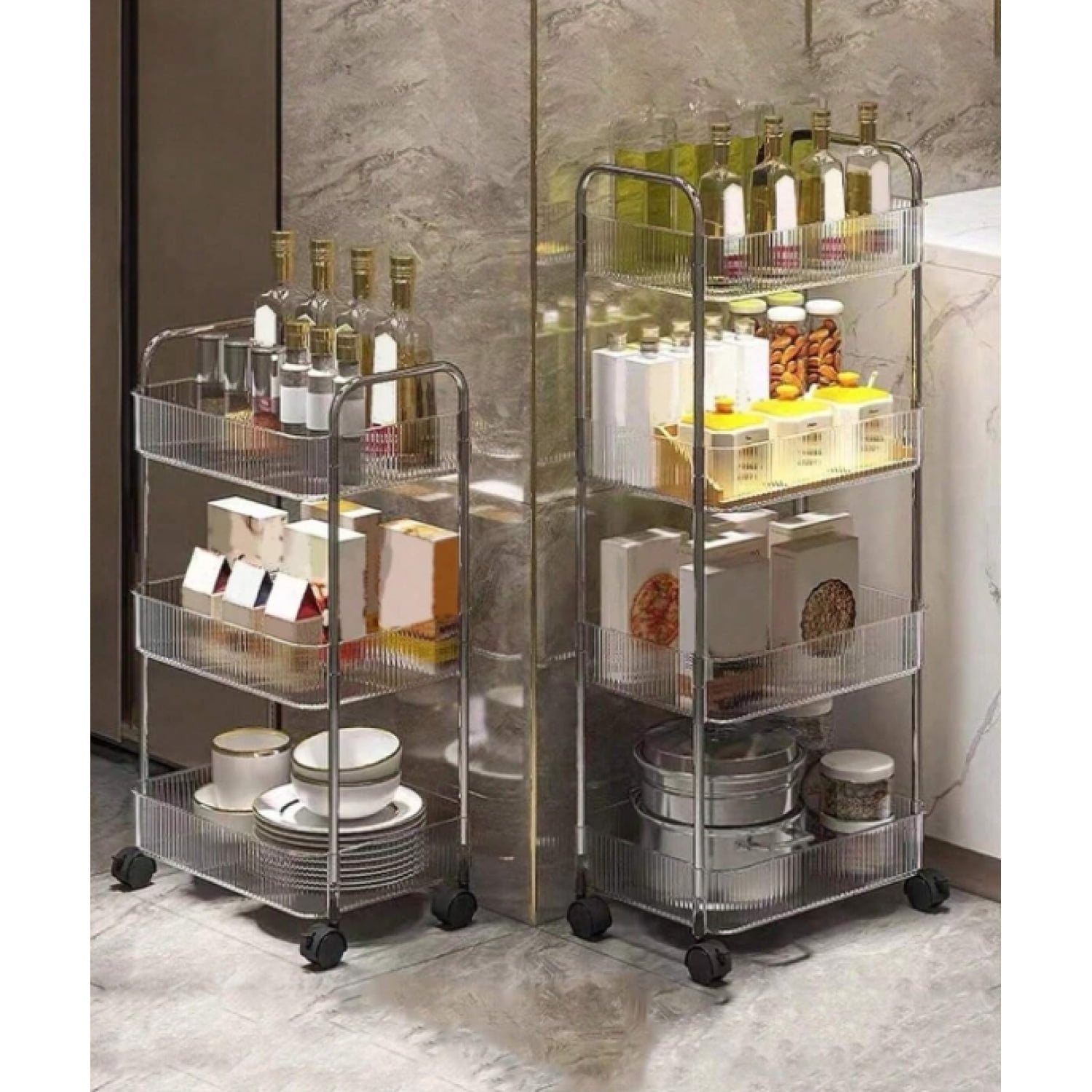 4-Tier Household Transparent Movable Cosmetic Small Cart Storage Rack ...