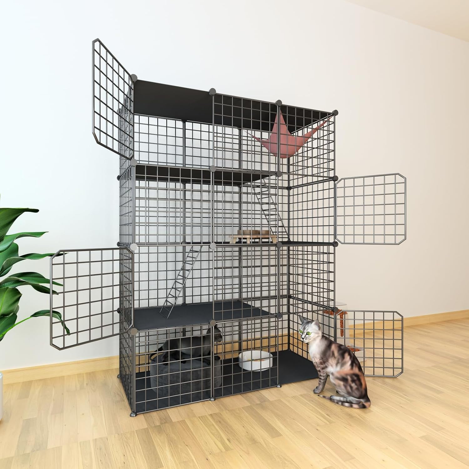 4-Tier Indoor Cat Cage Enclosure DIY,Cat Playpen Catio Thick Metal Wire ...