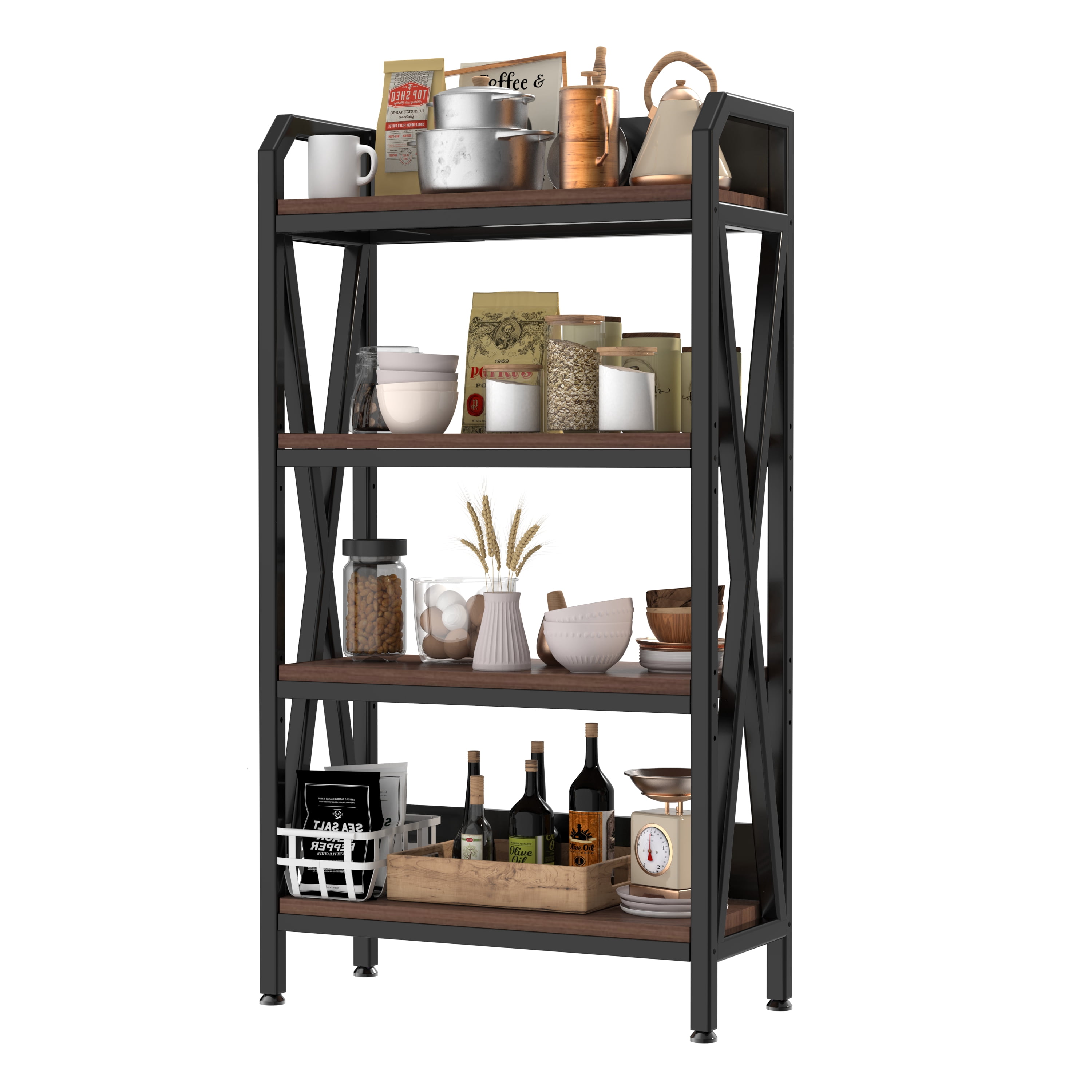 4-Tier Industrial Kitchen Shelf - Heavy-Duty Metal & Waterproof Wood ...