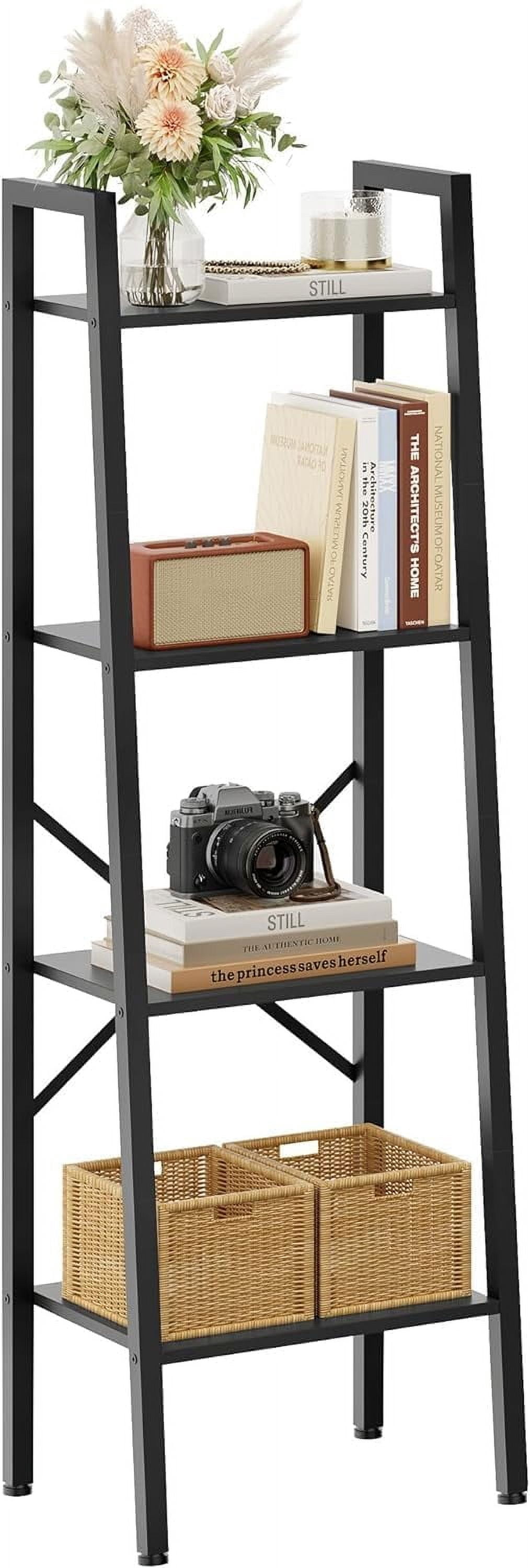 4-Tier Industrial Ladder Bookshelf, Narrow Ladder Shelf, Tall Standing ...