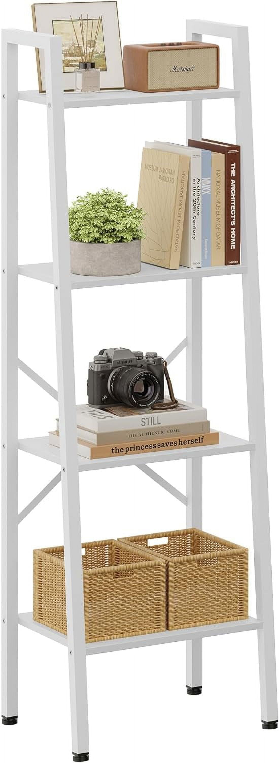 4-Tier Industrial Ladder Bookshelf, Narrow Ladder Shelf, Tall Standing ...